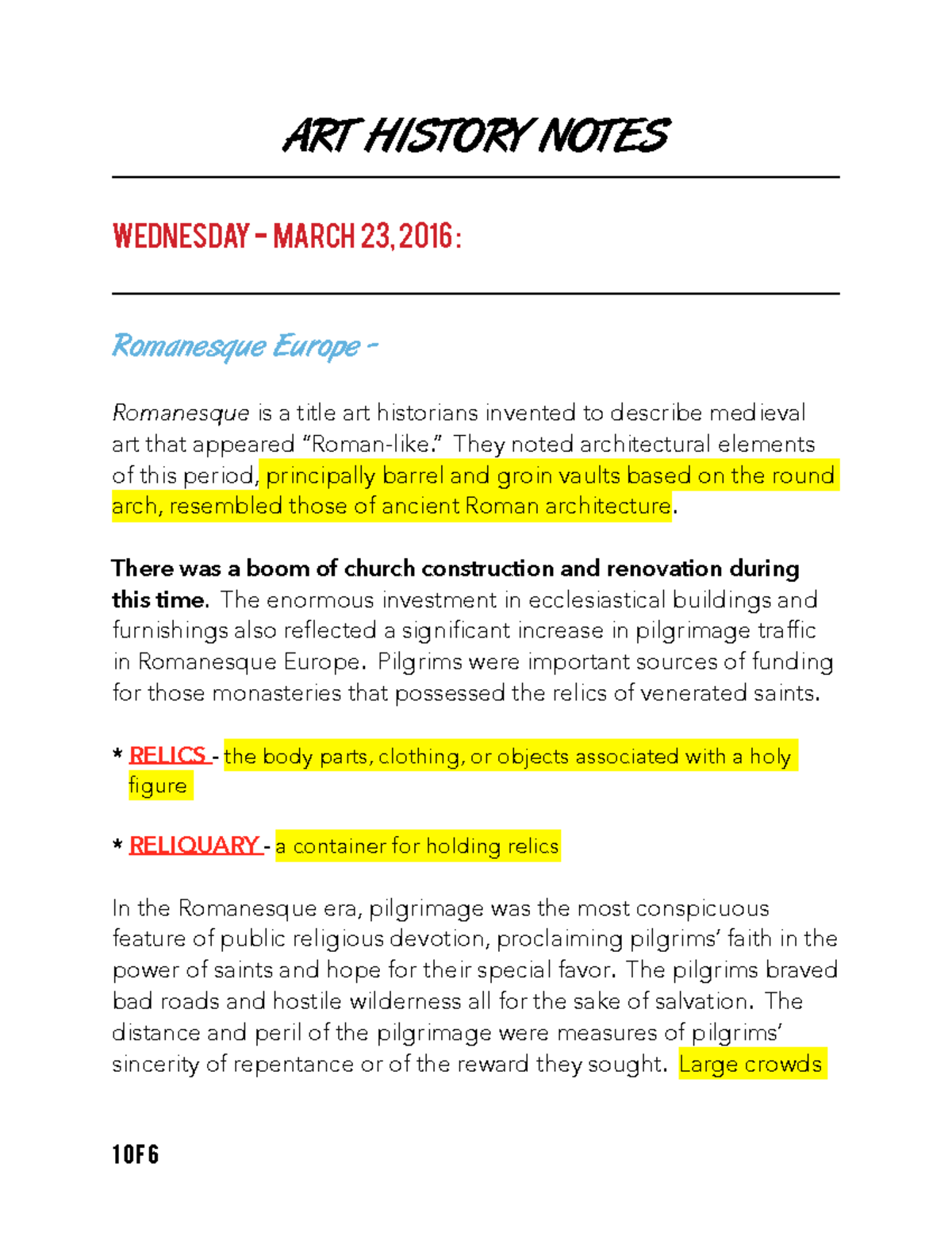 Art History - Romanesque Europe - ART HISTORY NOTES Wednesday March 23 ...