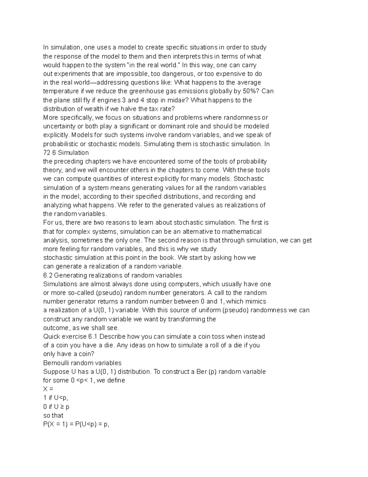 PK10 - Prob and stats - In simulation, one uses a model to create ...