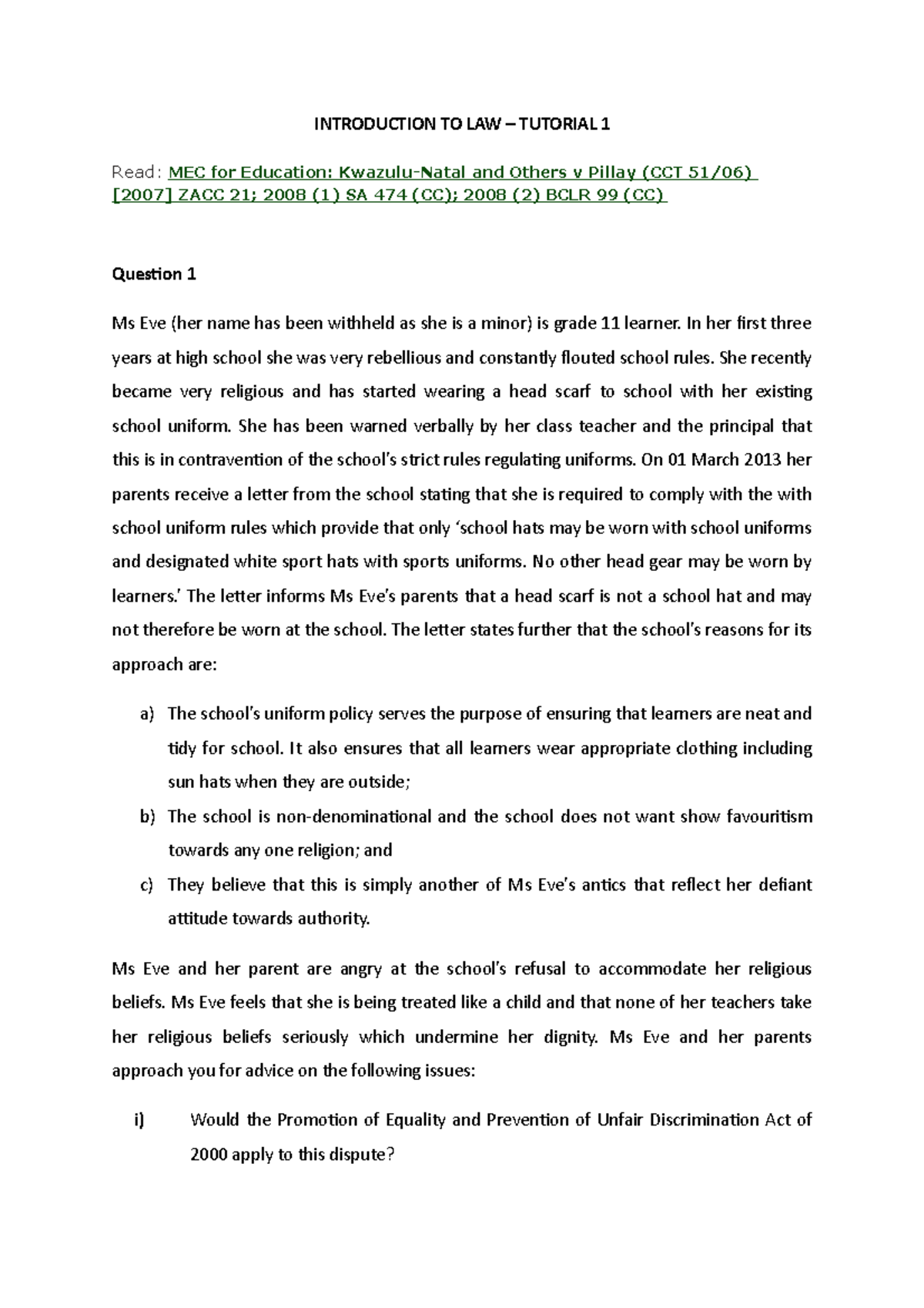 Introduction TO LAW Tutorial LLB March 2022 - INTRODUCTION TO LAW ...