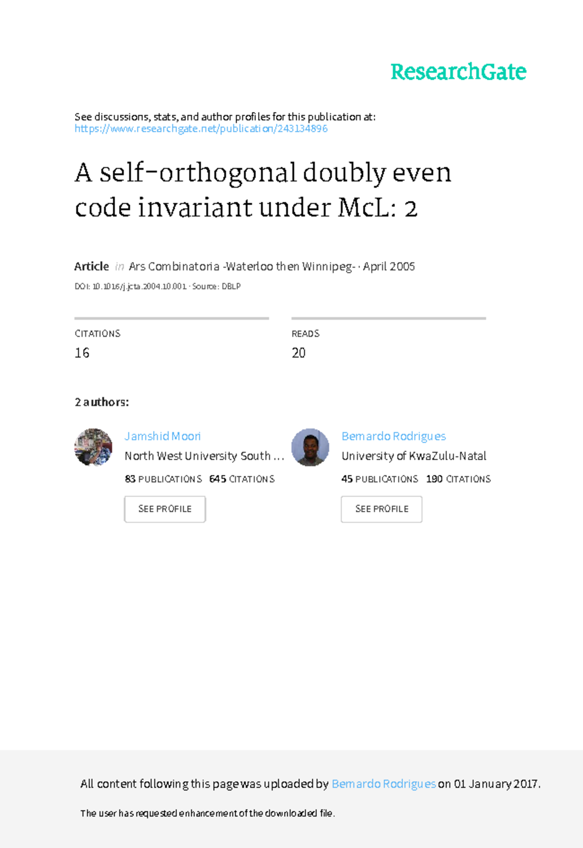 A self orthogonal doubly even code invar - Studocu