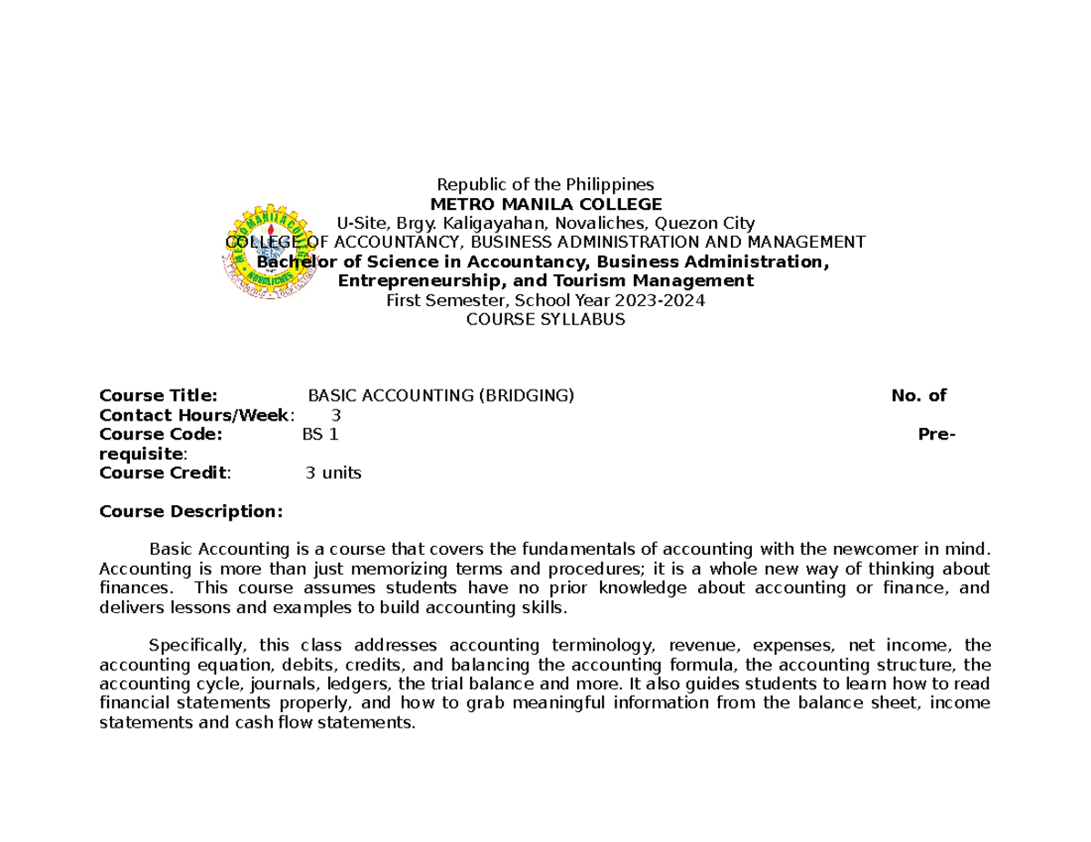 3 ok BS 1 Basic Accounting BSA BSBA Entrep BSTM 1 - Republic of the ...
