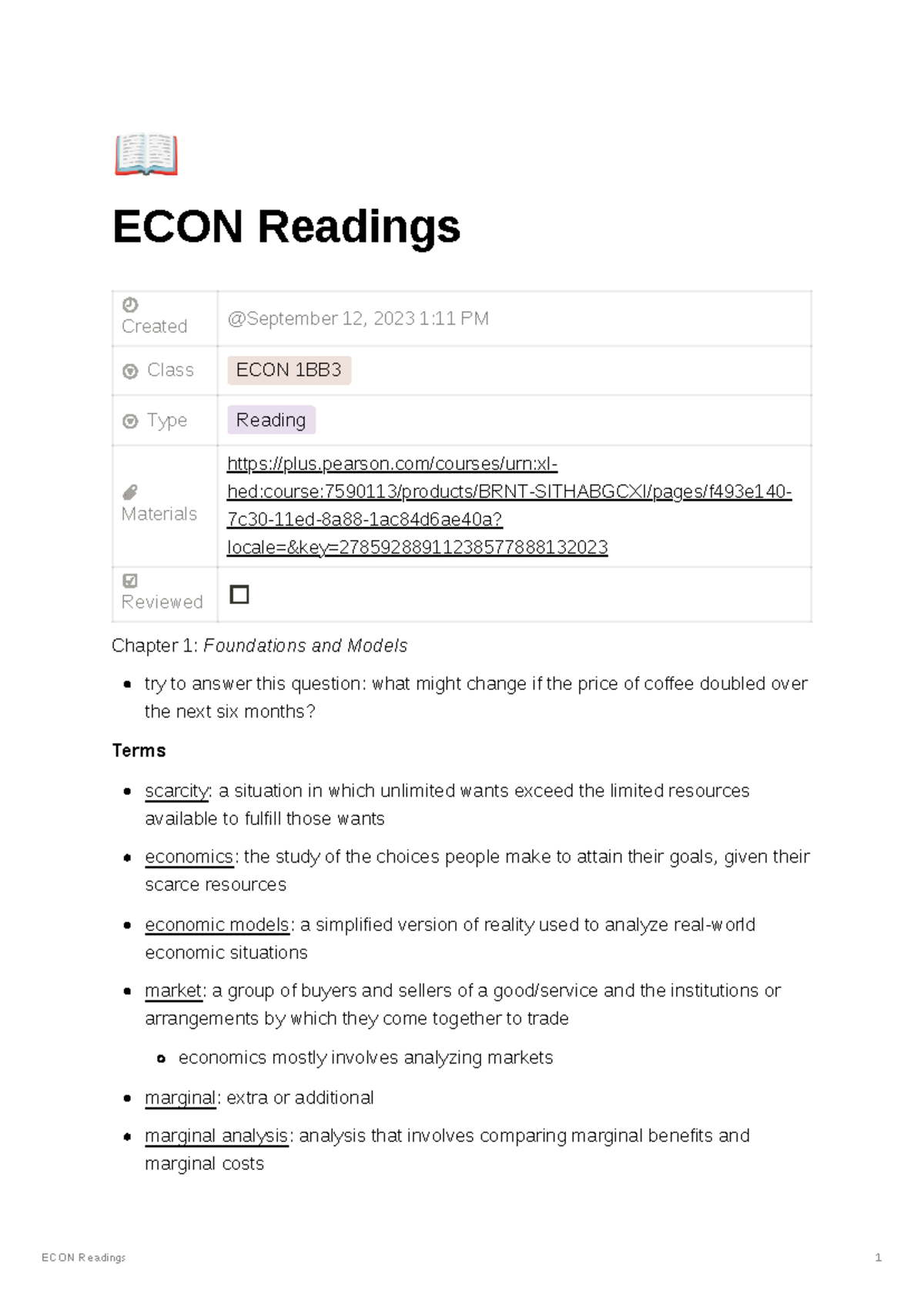 ECON Readings Notes - Ä ECON Readings Created Class ECON 1BB Type ...