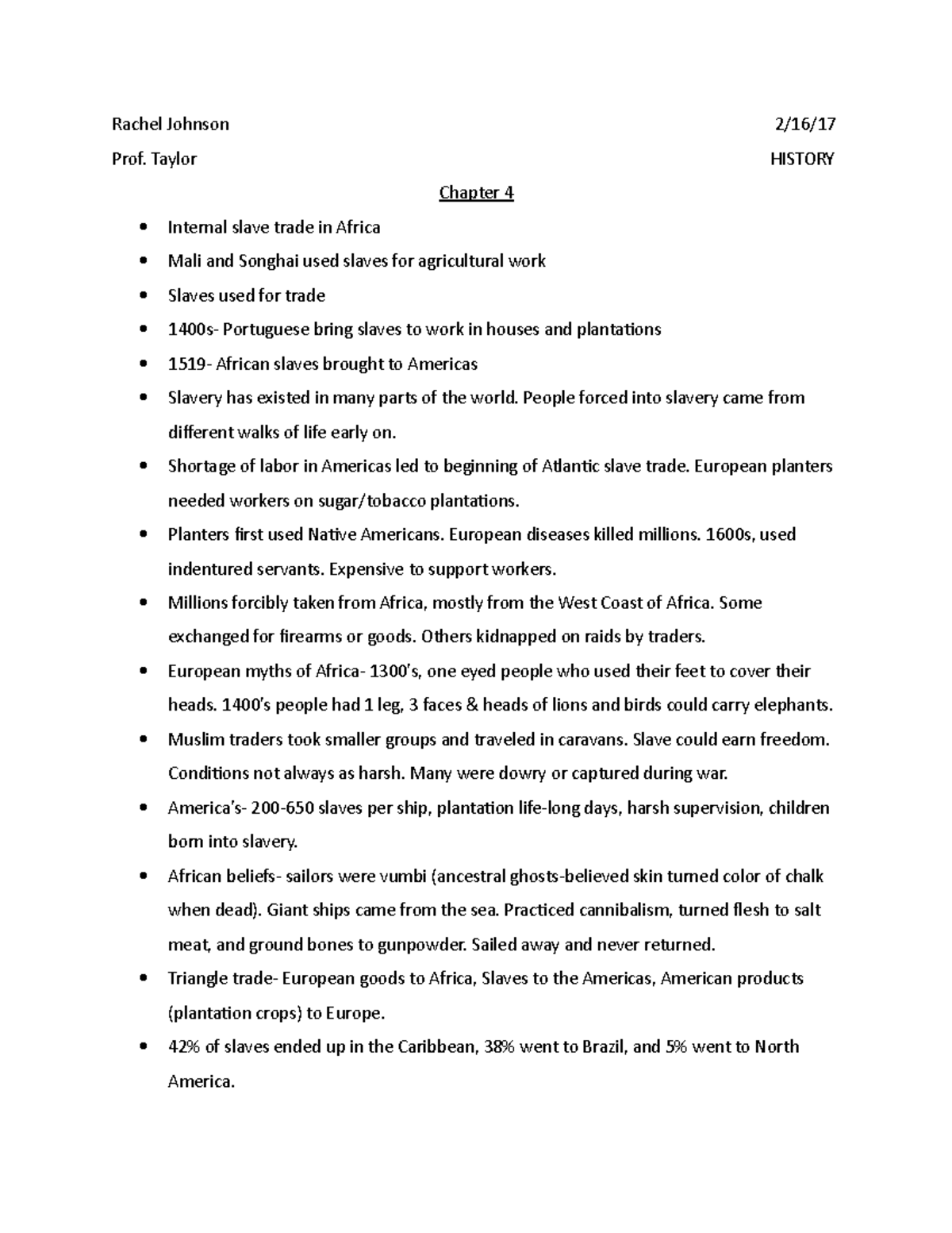 History Core - Chapter 4 notes - Rachel Johnson 2/16/ Prof. Taylor ...