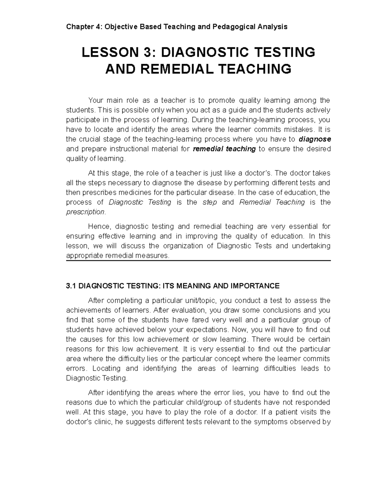 Diagnostic Testing AND Remedial Teaching - LESSON 3: DIAGNOSTIC TESTING ...