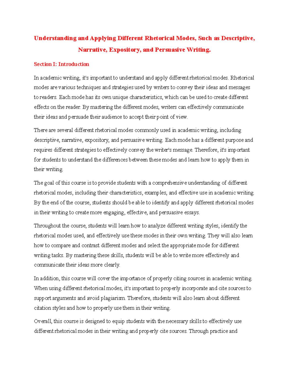 Understanding and Applying Different Rhetorical Modes - Section I ...