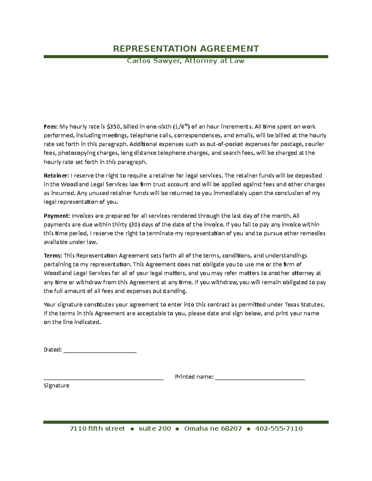 WLRep Agrmnt Sample Contract - REPRESENTATION AGREEMENT Carlos Sawyer ...