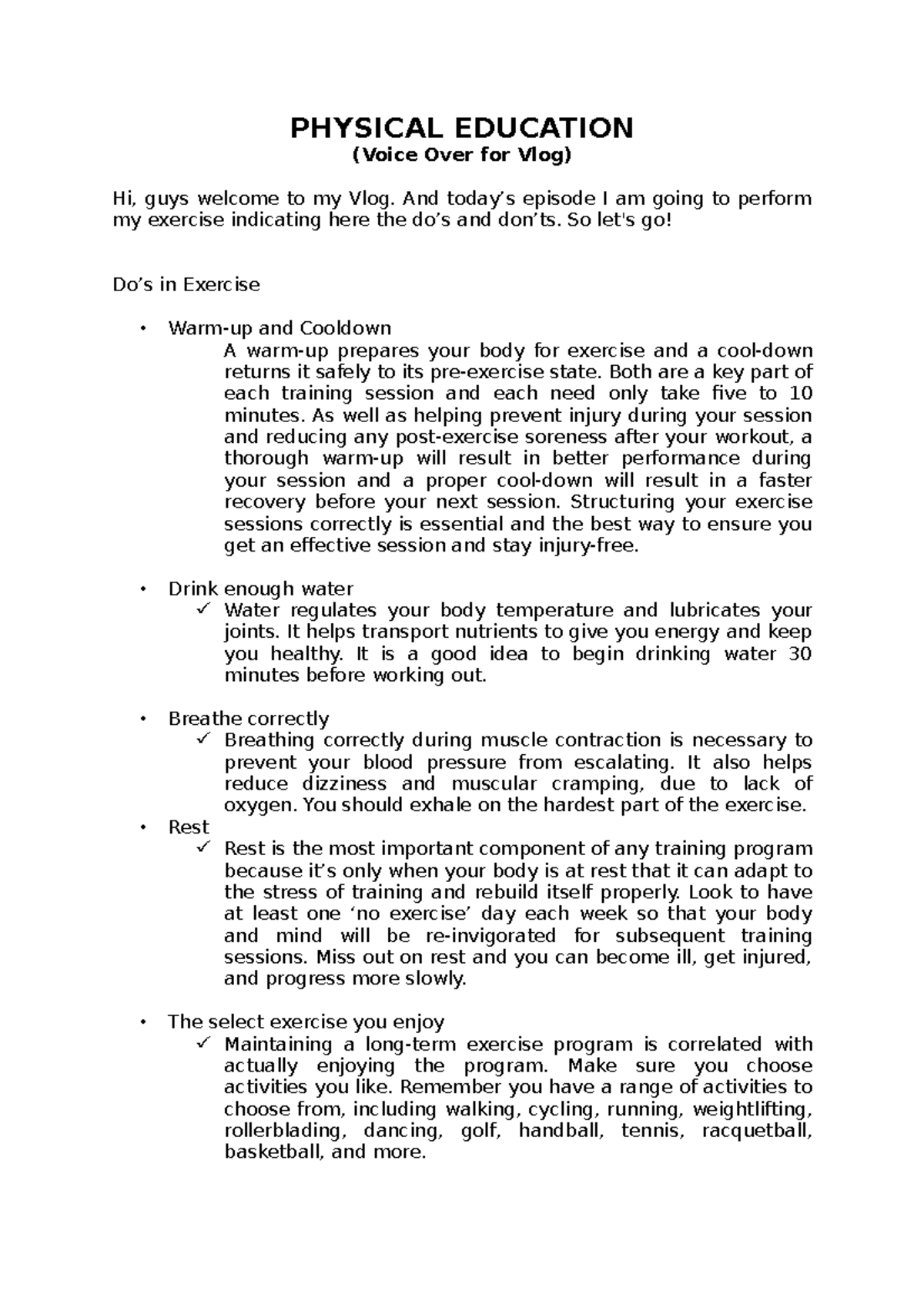 Physical Education - Voice Over Script - PATH – FIT 1 (Mov’t ...