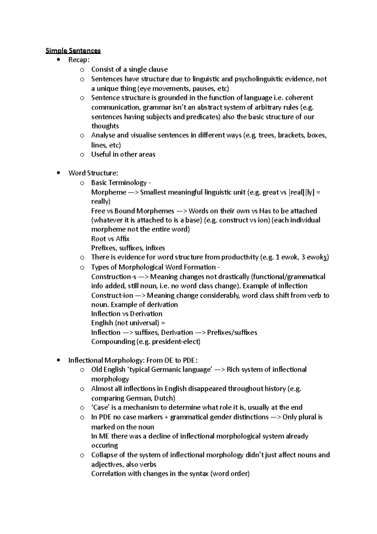 Simple Sentences - LING222 - Simple Sentences Recap: o Consist of a ...