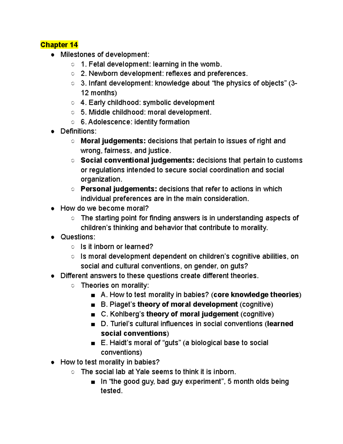 Child Development Notes 7 - Chapter 14 Milestones of development: 1 ...