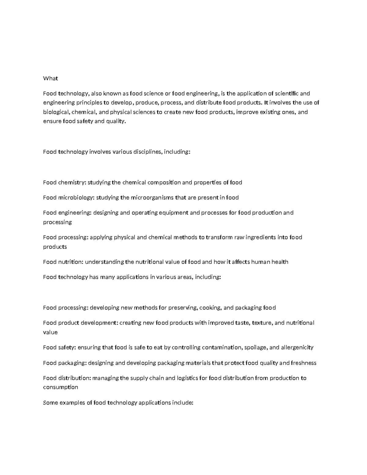 Food Technology - What Food technology, also known as food science or ...