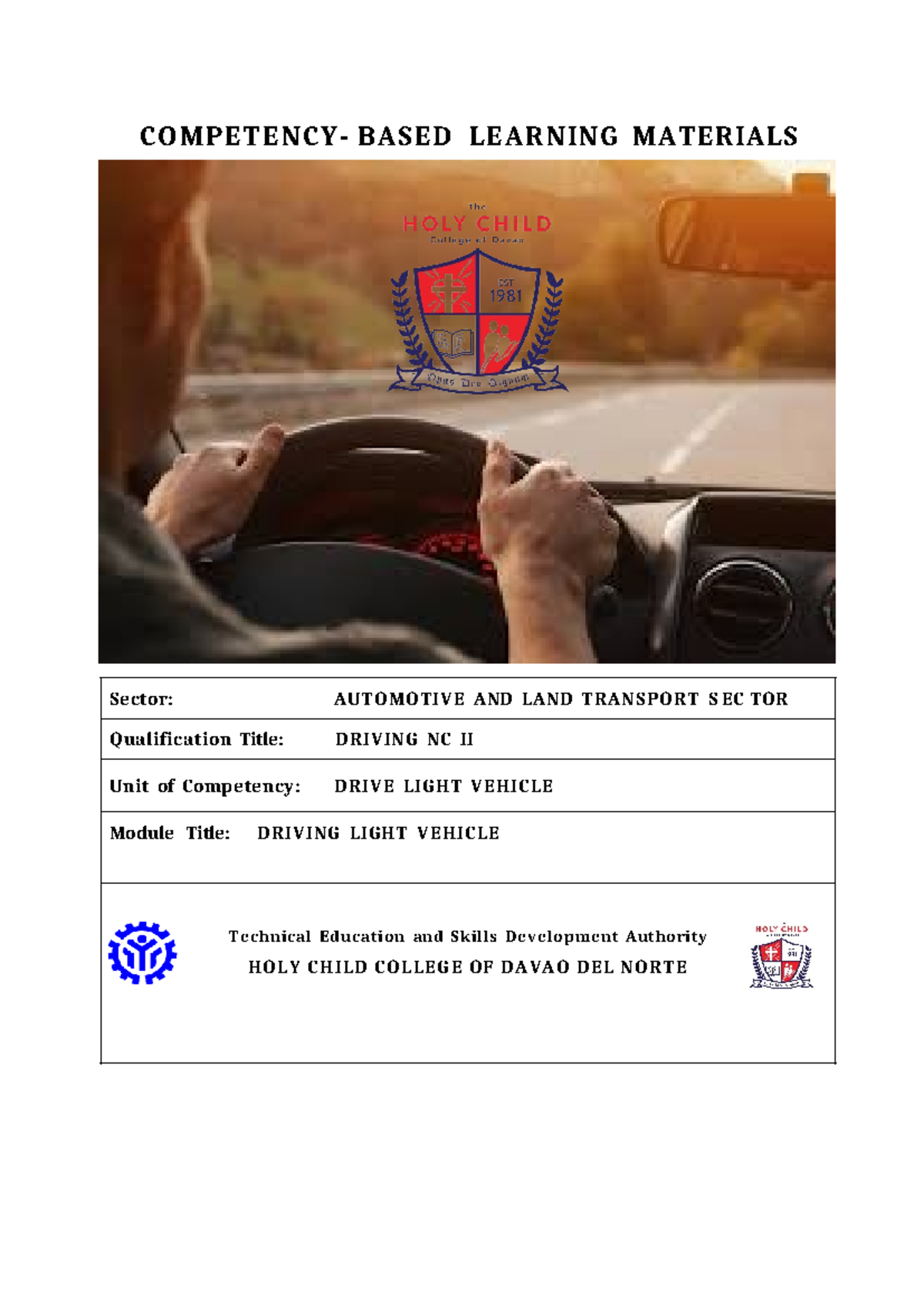 Drive Light Vehicle 2 - COMPETENCY- BASED LEARNING MATERIALS Sector ...