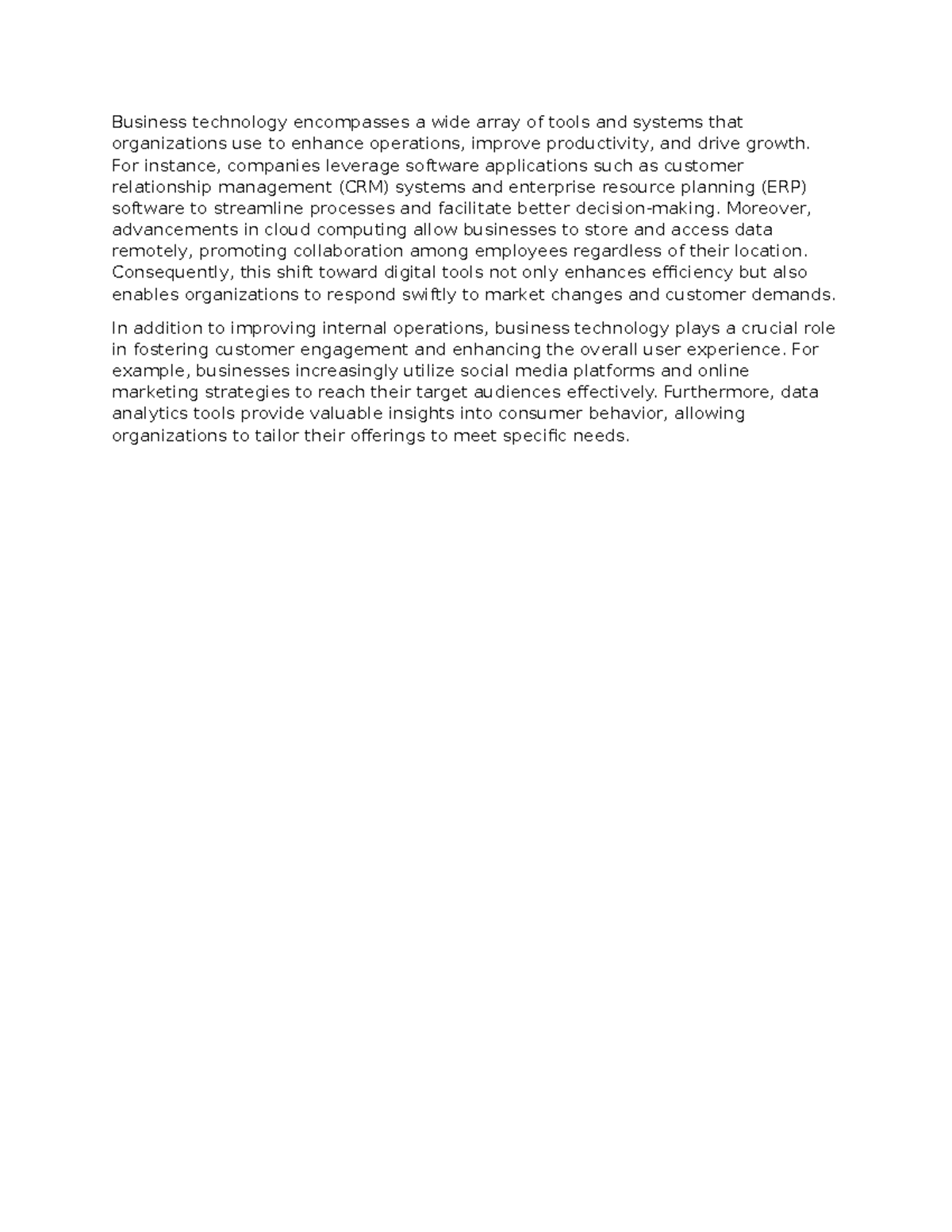 Business technology - For instance, companies leverage software ...