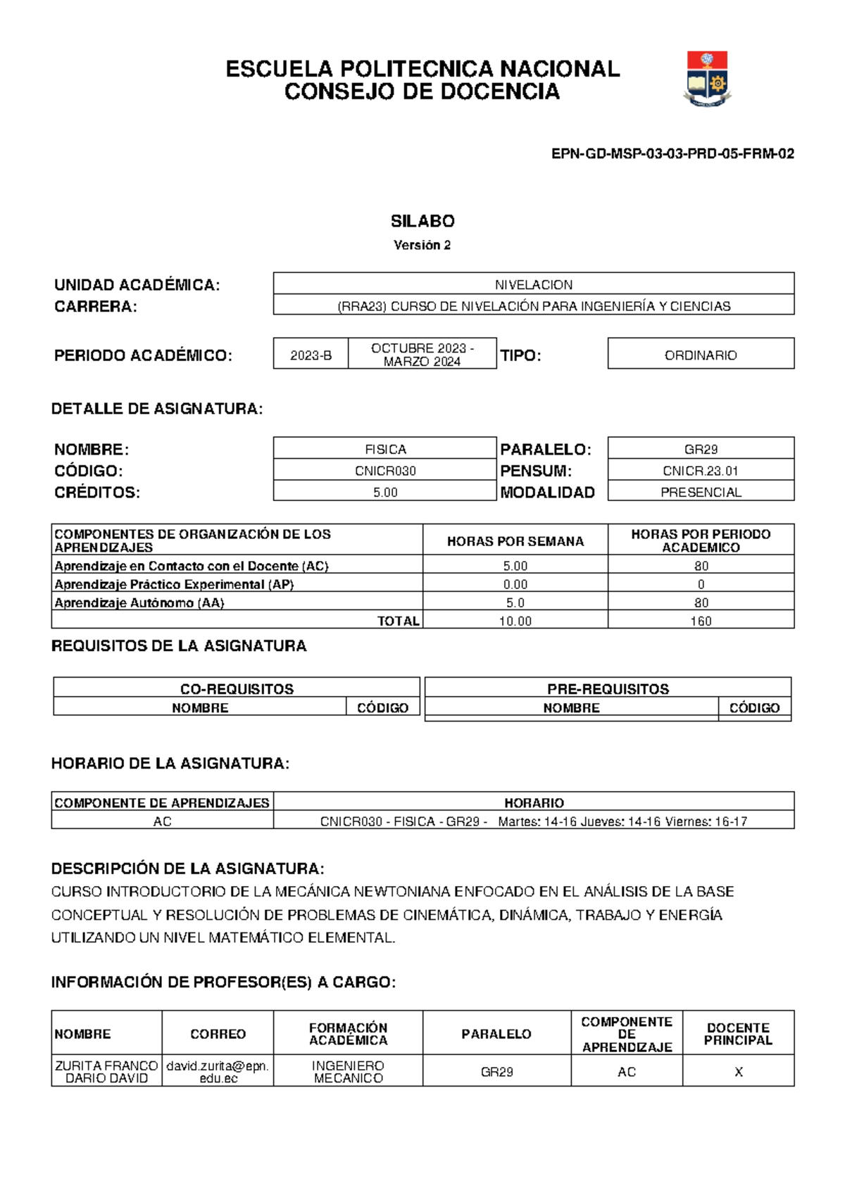 Silabo- Fisica-GR29 - Sylabo de temas que se toman en nivelacion - EPN ...