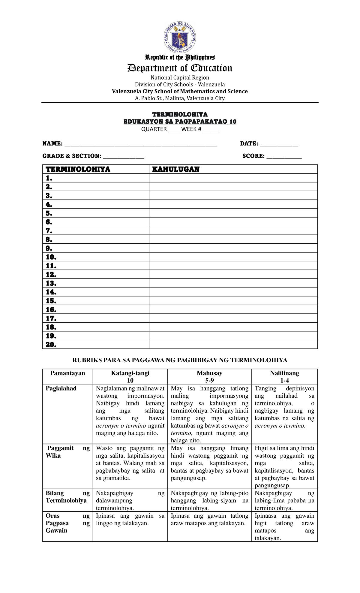 Esp-10- notes esp - Republic of the Philippines Department of Education ...