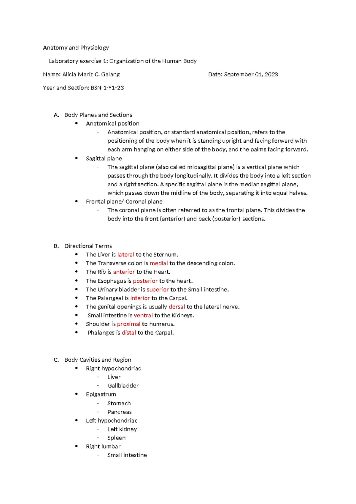 Lab report 1 - notes - Anatomy and Physiology Laboratory exercise 1 ...