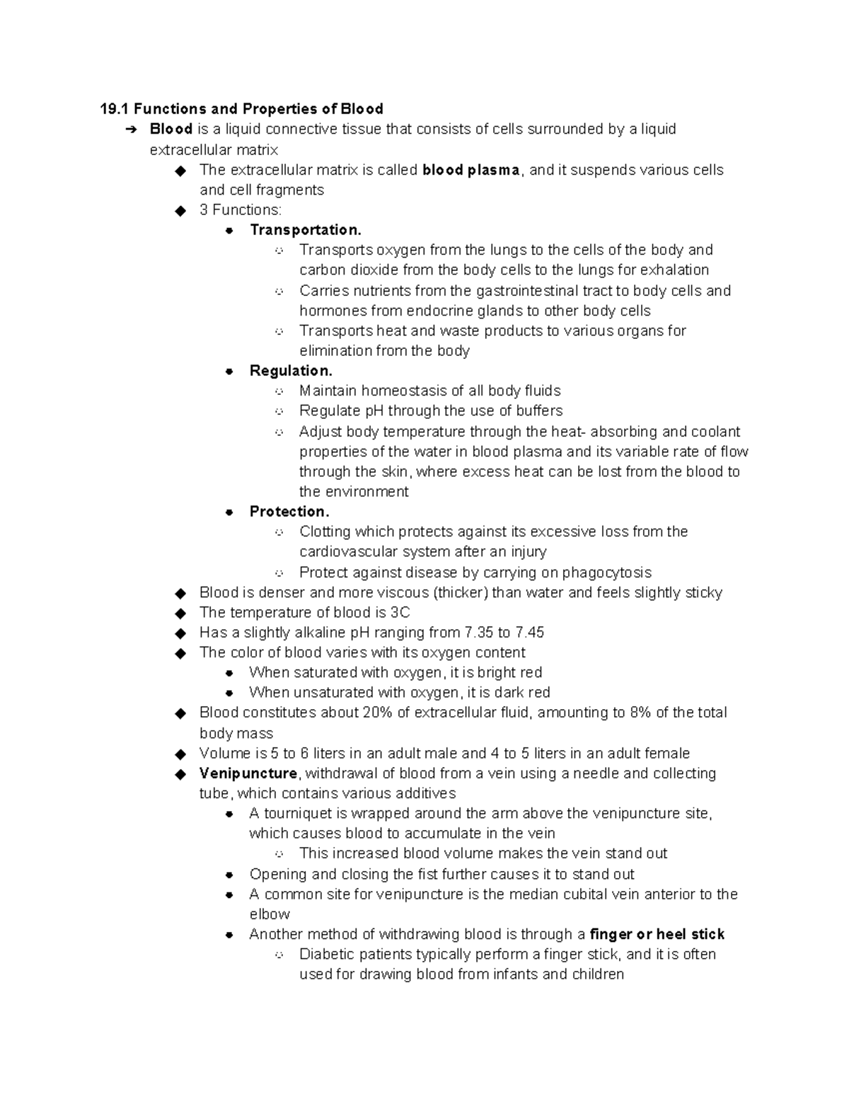 Chapter 19 The Cardiovascular System The Blood - 19 Functions and ...