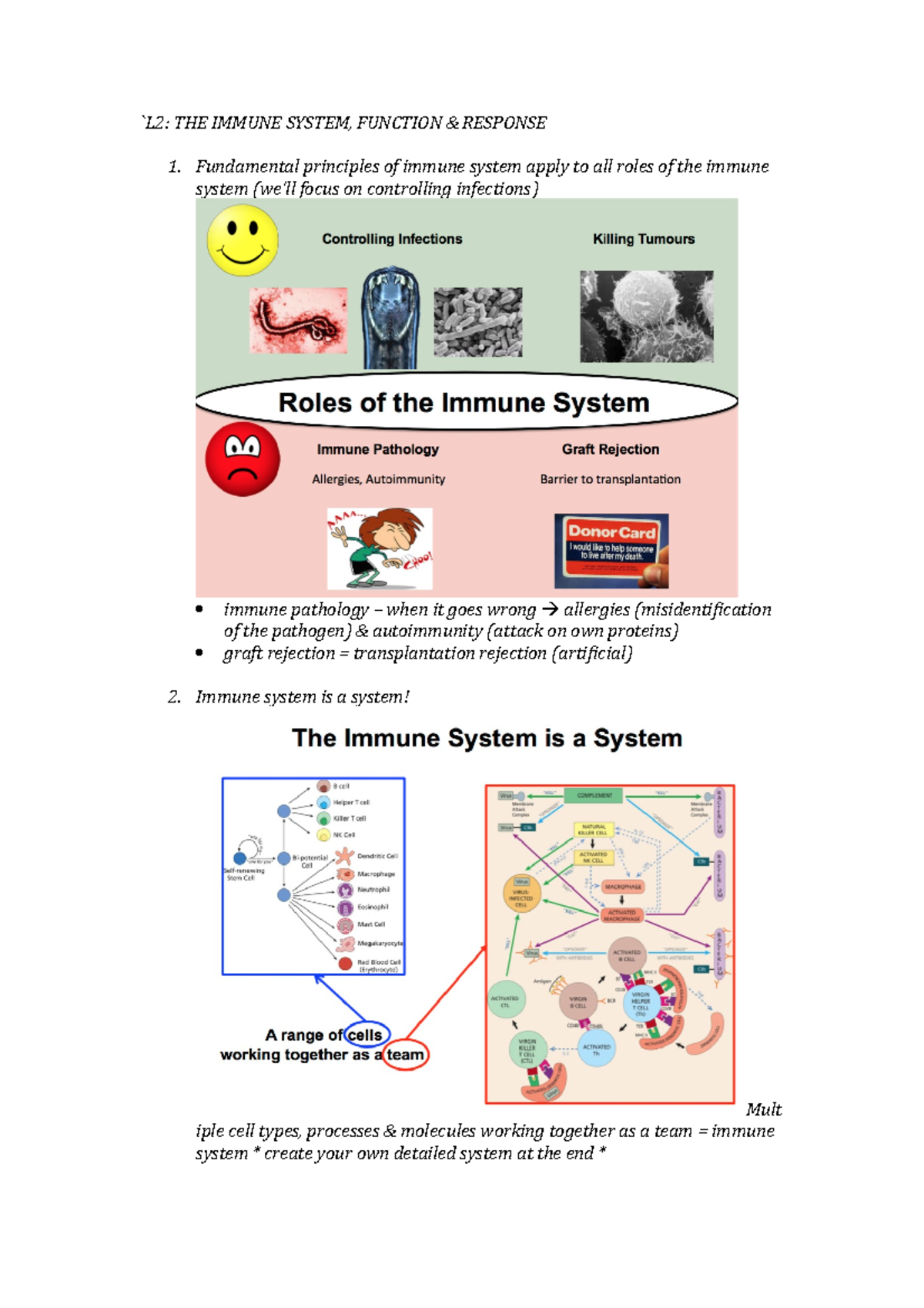Immune System- Function and Response - `L2: THE IMMUNE SYSTEM, FUNCTION ...