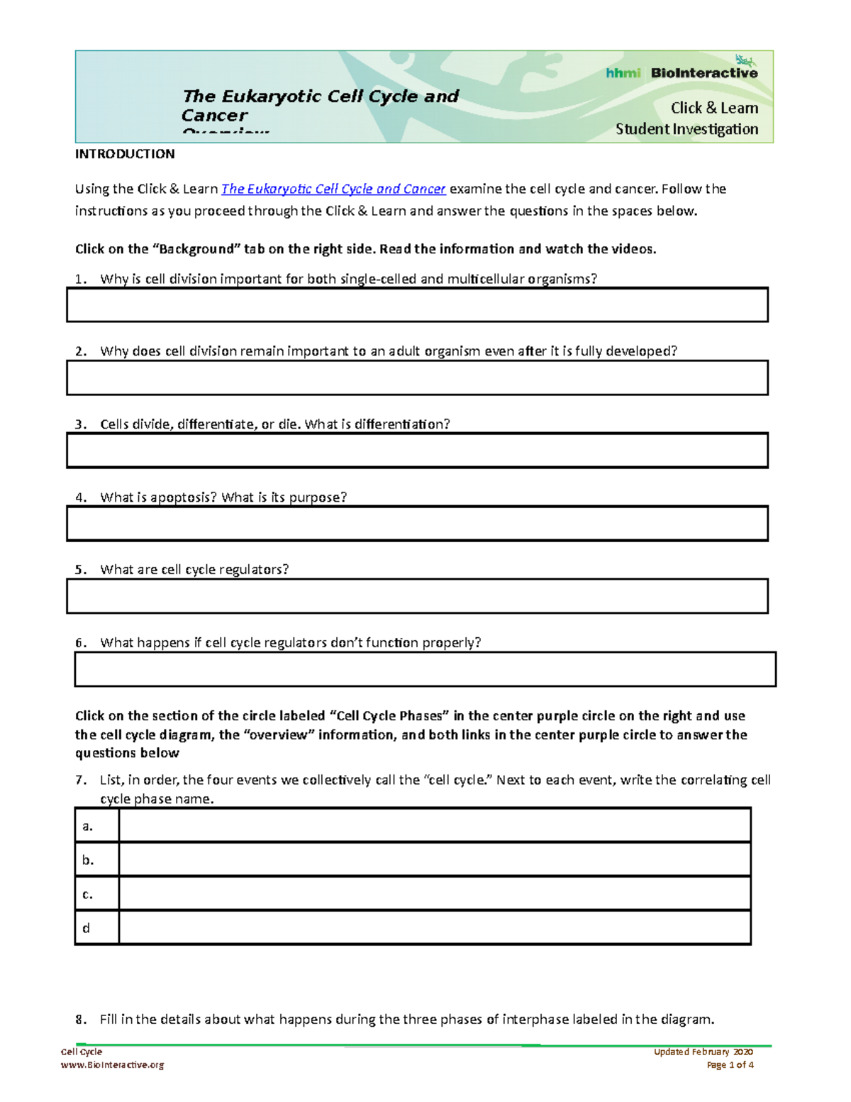 Cell Cycle Click and Learn Investigation - INTRODUCTION Using the Click ...