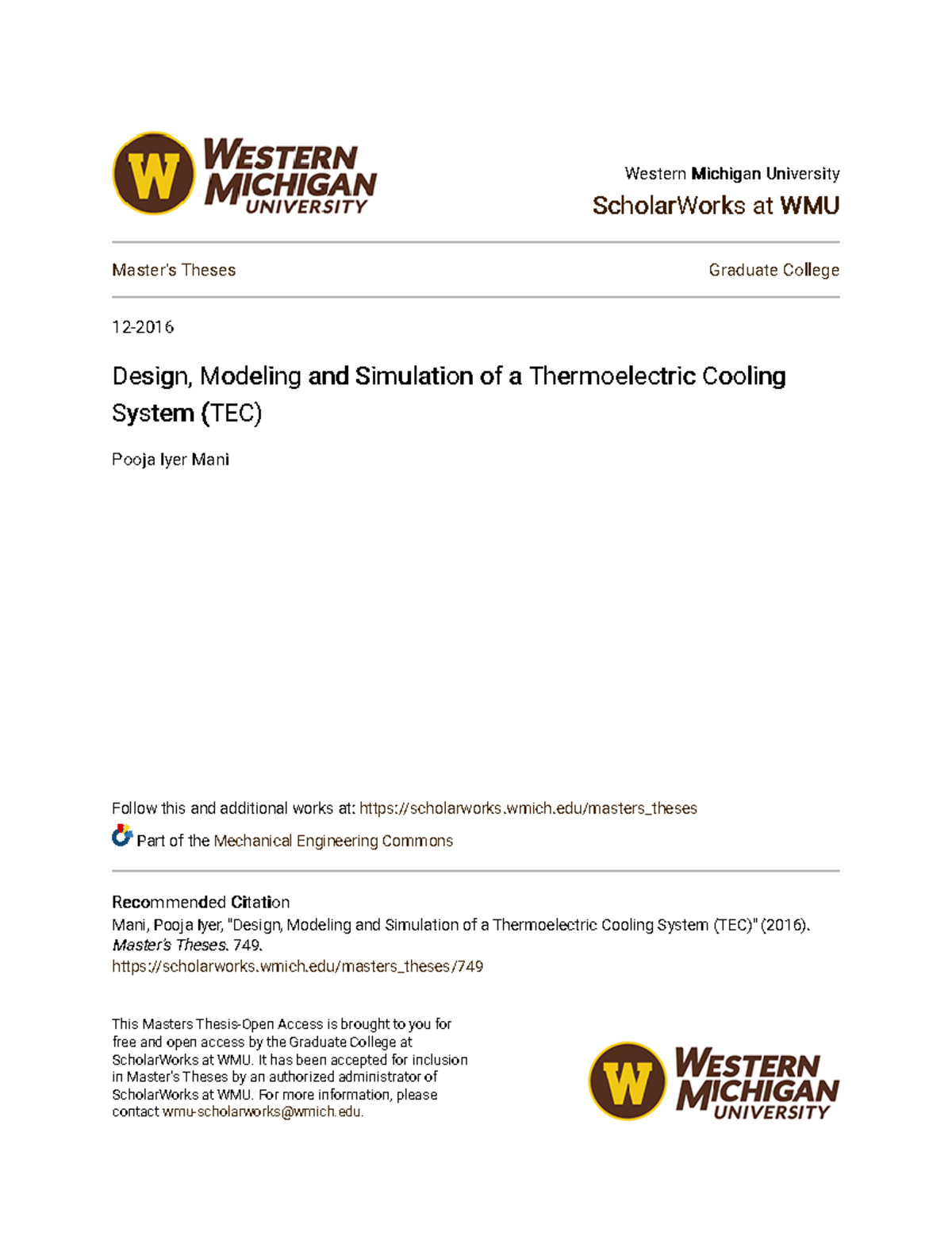 Design Modeling and Simulation of a Thermoelectric Cooling System ...