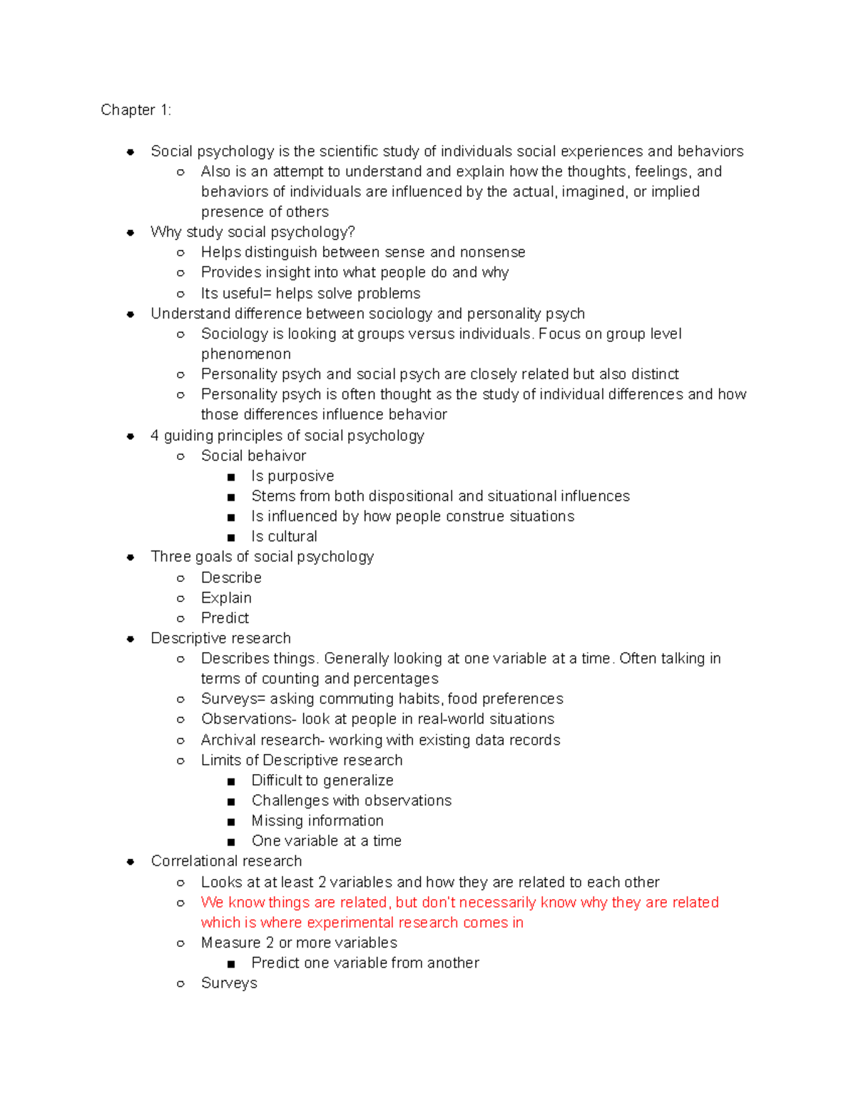Chapter 1 Notes - Chapter 1: Social psychology is the scientific study ...