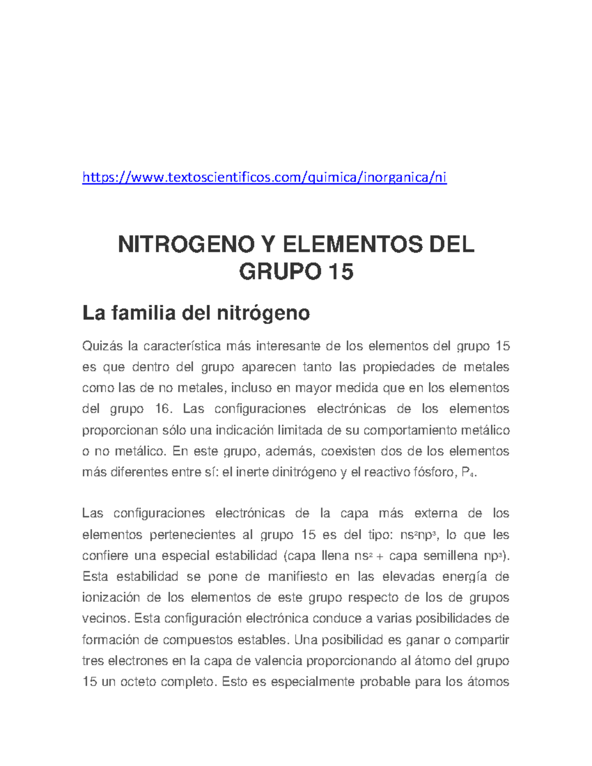 Grupo 15 (V) de la tabla periódica - textoscientificos/quimica/inorganica/ni NITROGENO Y ...
