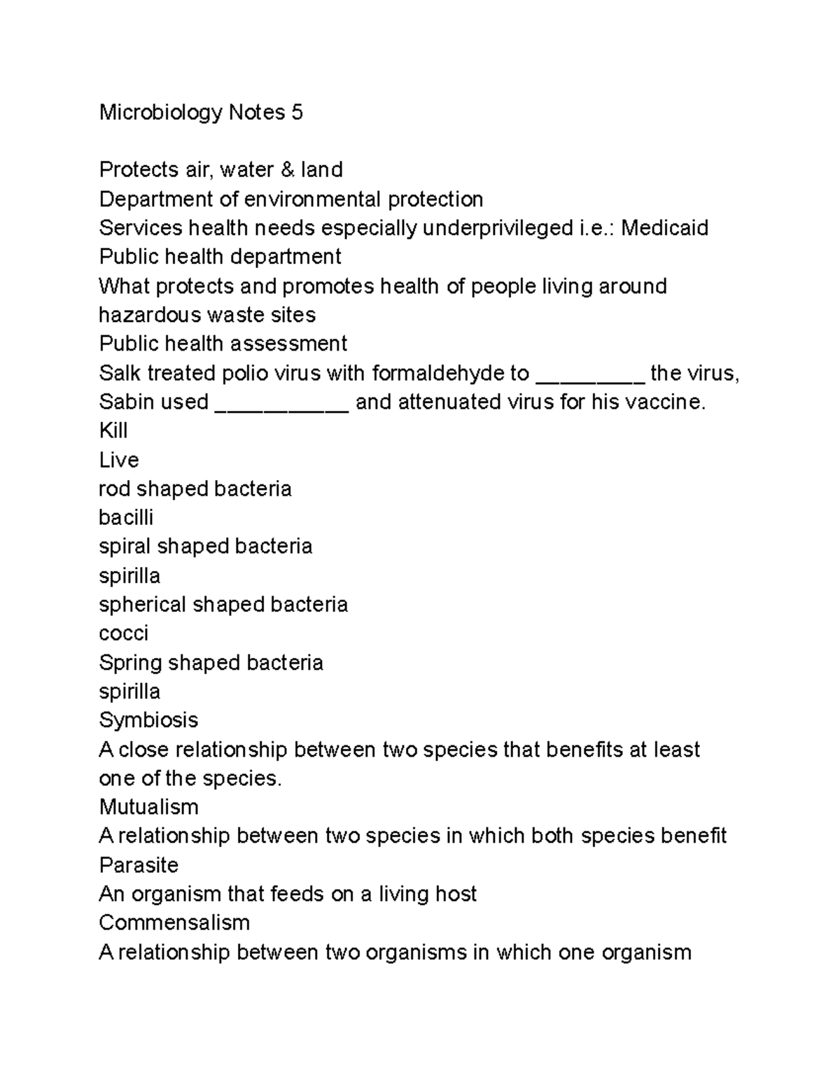 Microbiology Notes 5 - : Medicaid Public health department What ...