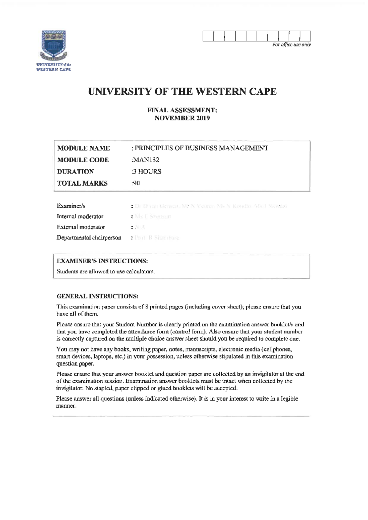 NOV 2019 - FINAL - MAN132 - Studocu