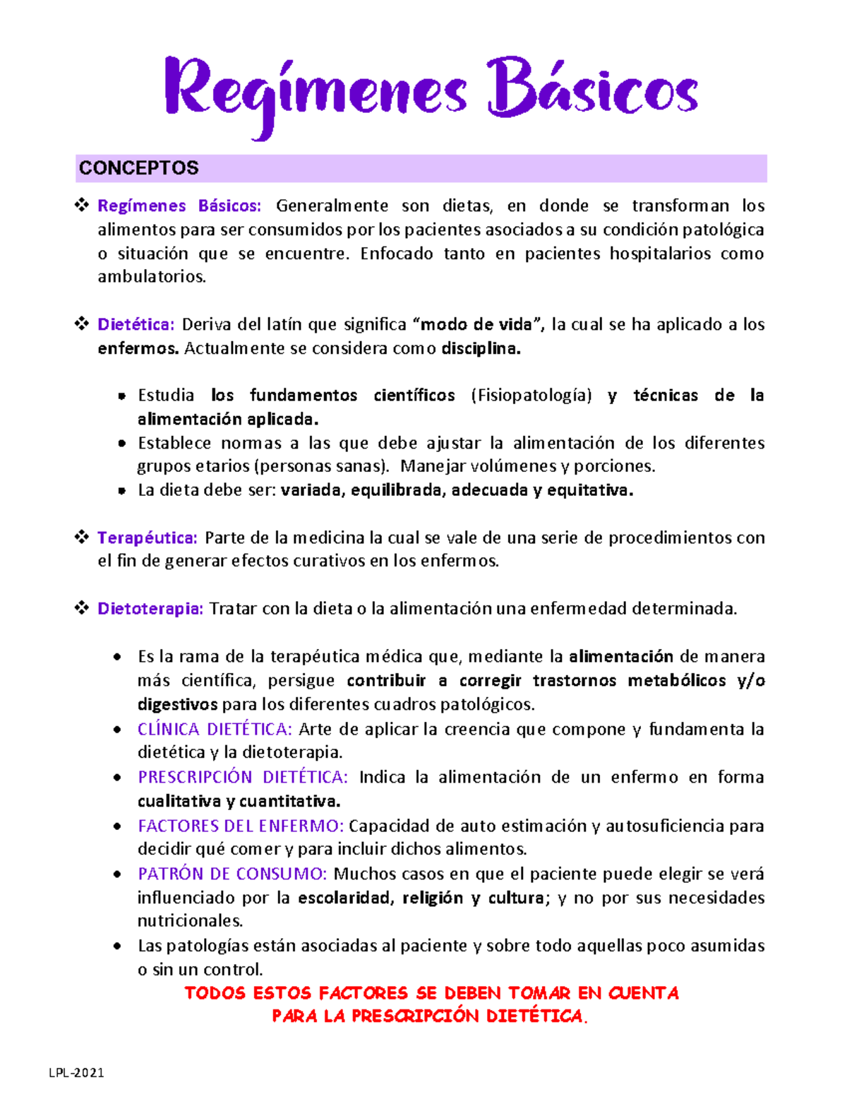 Regímenes Básicos - Regímenes Básicos CONCEPTOS Regímenes Básicos: Generalmente son dietas, en ...