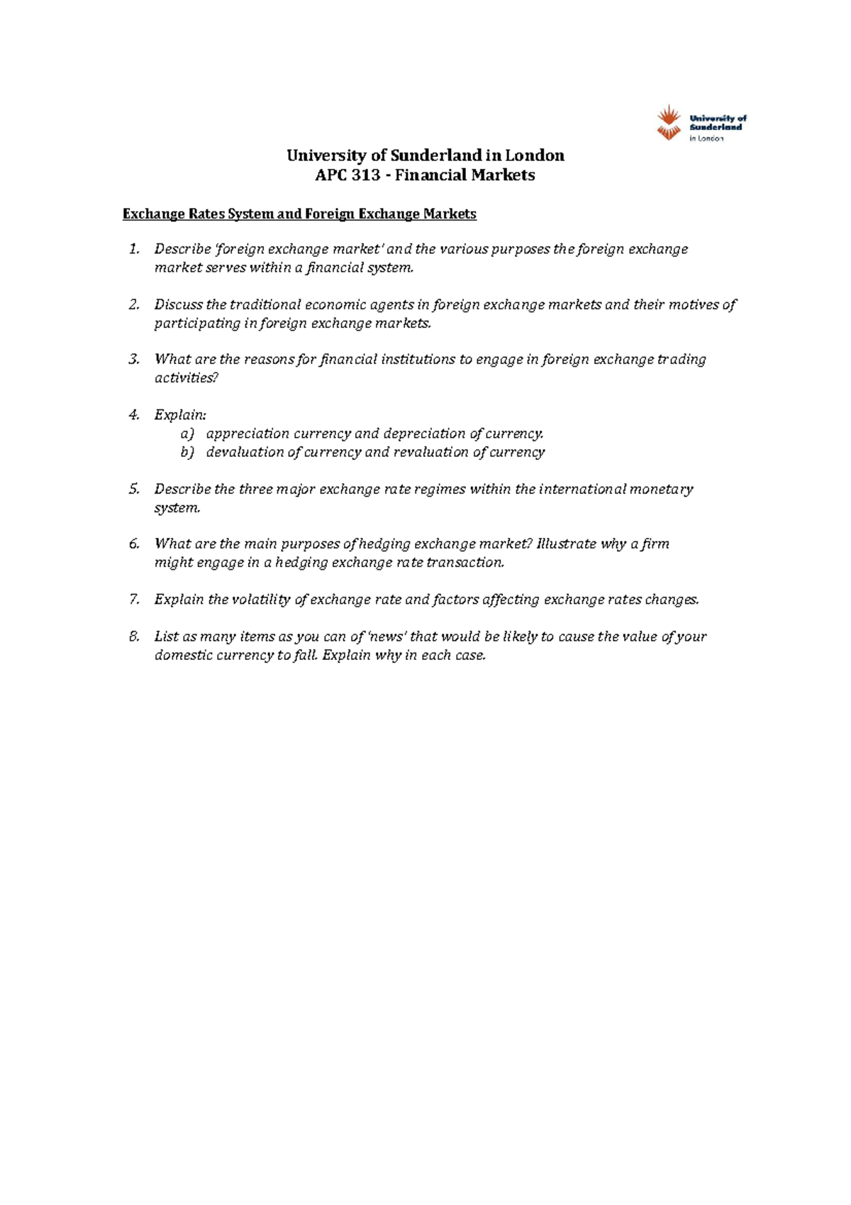 Workshop Questions on Exchange Rate Systems and Foreign Exchange ...