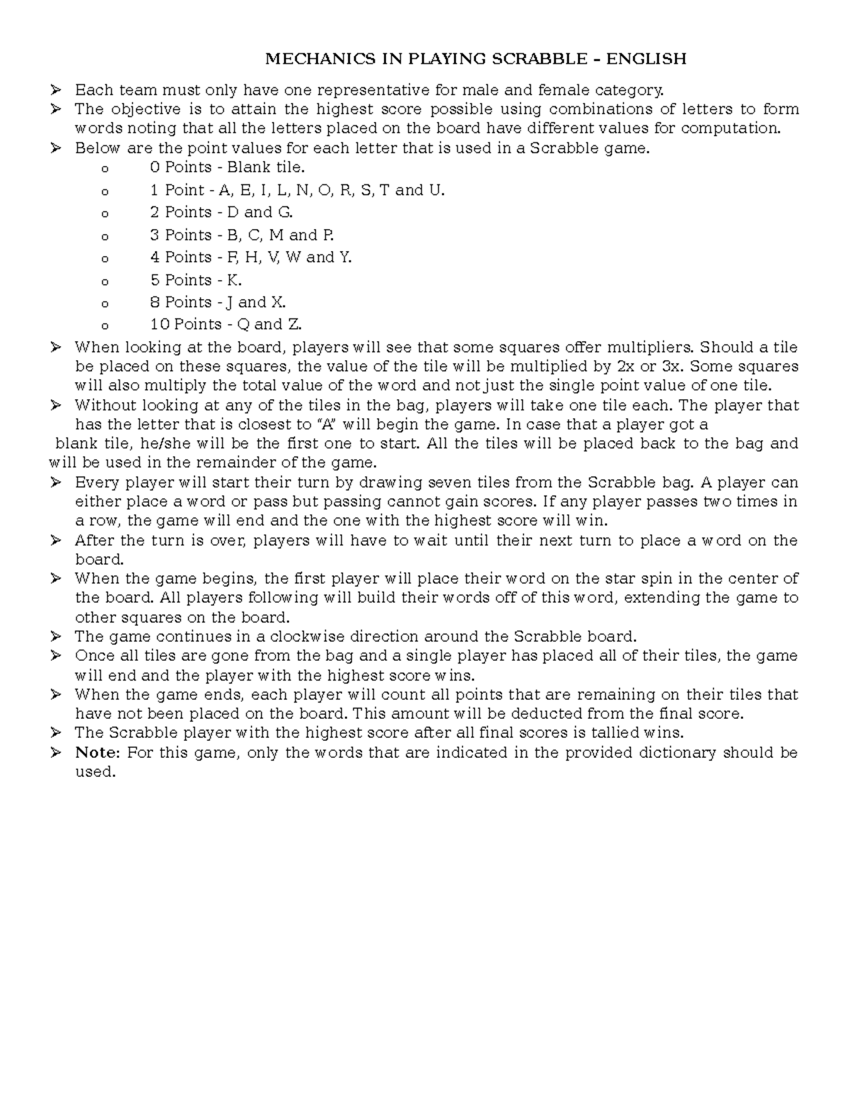 Scrabble - SFNSF - MECHANICS IN PLAYING SCRABBLE – ENGLISH Each team ...
