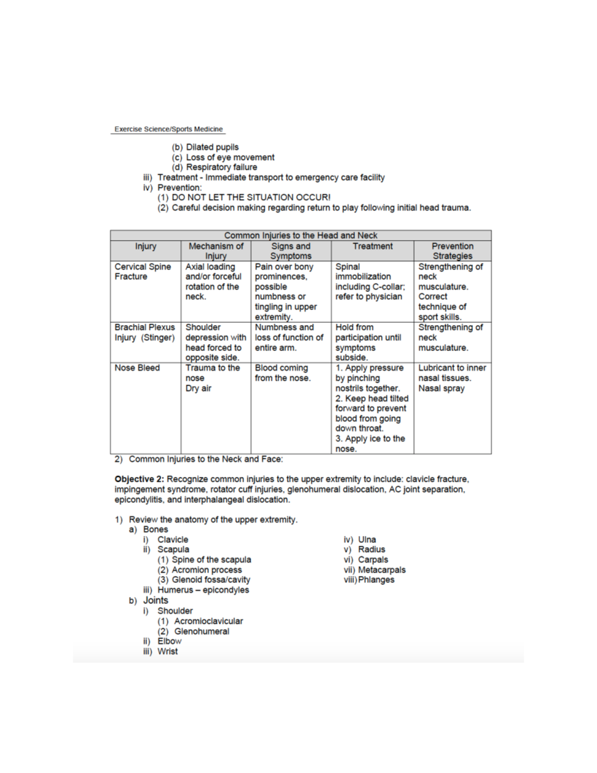 Notes 4 Sports Injuries Class Notes - Exercise Medicine (b) Dilated ...