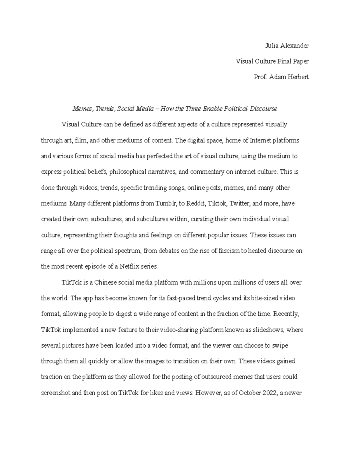Visual culture final paper - julia alexander - Julia Alexander Visual ...