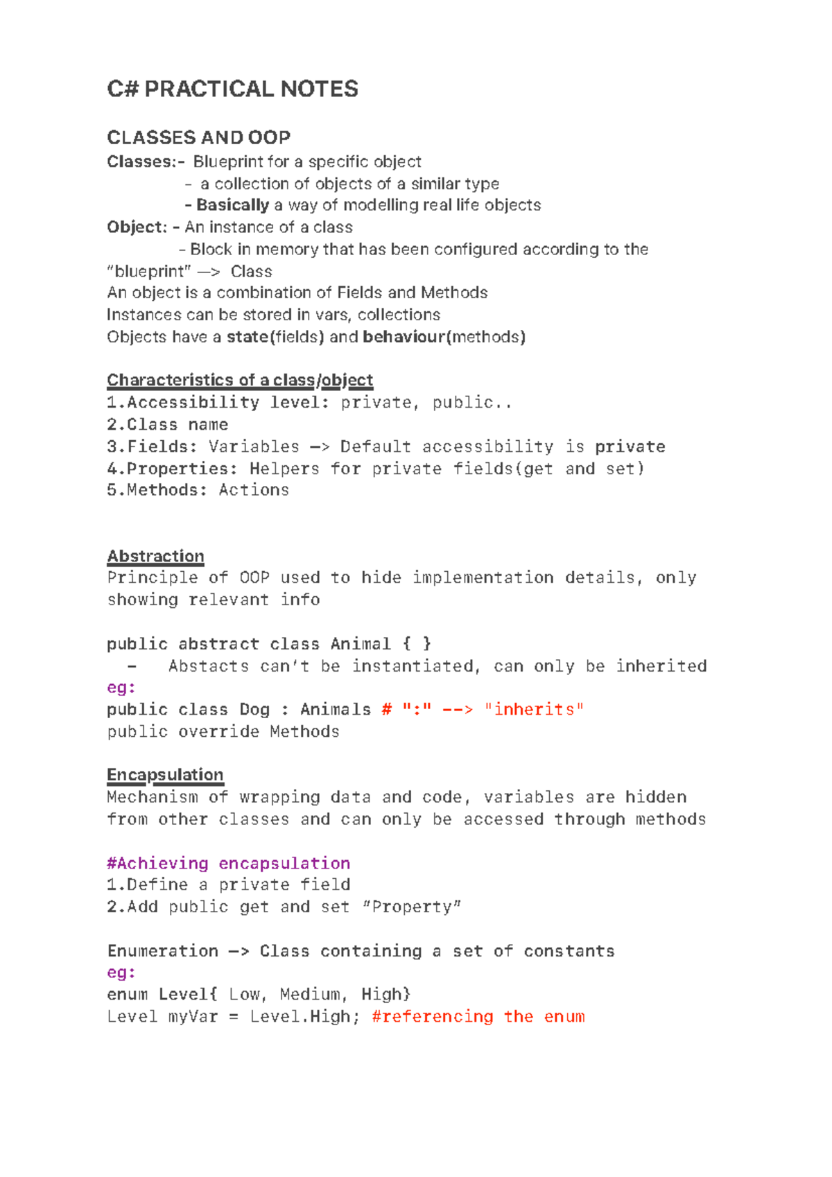 C# Practical Notes - C# PRACTICAL NOTES CLASSES AND OOP Classes ...
