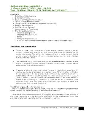 CRIMINAL LAW 1 Module 5 - Subject: CRIMINAL LAW BOOK 1 Professor: EDEN T. TUSOY, MBA, LPT, (JD ...