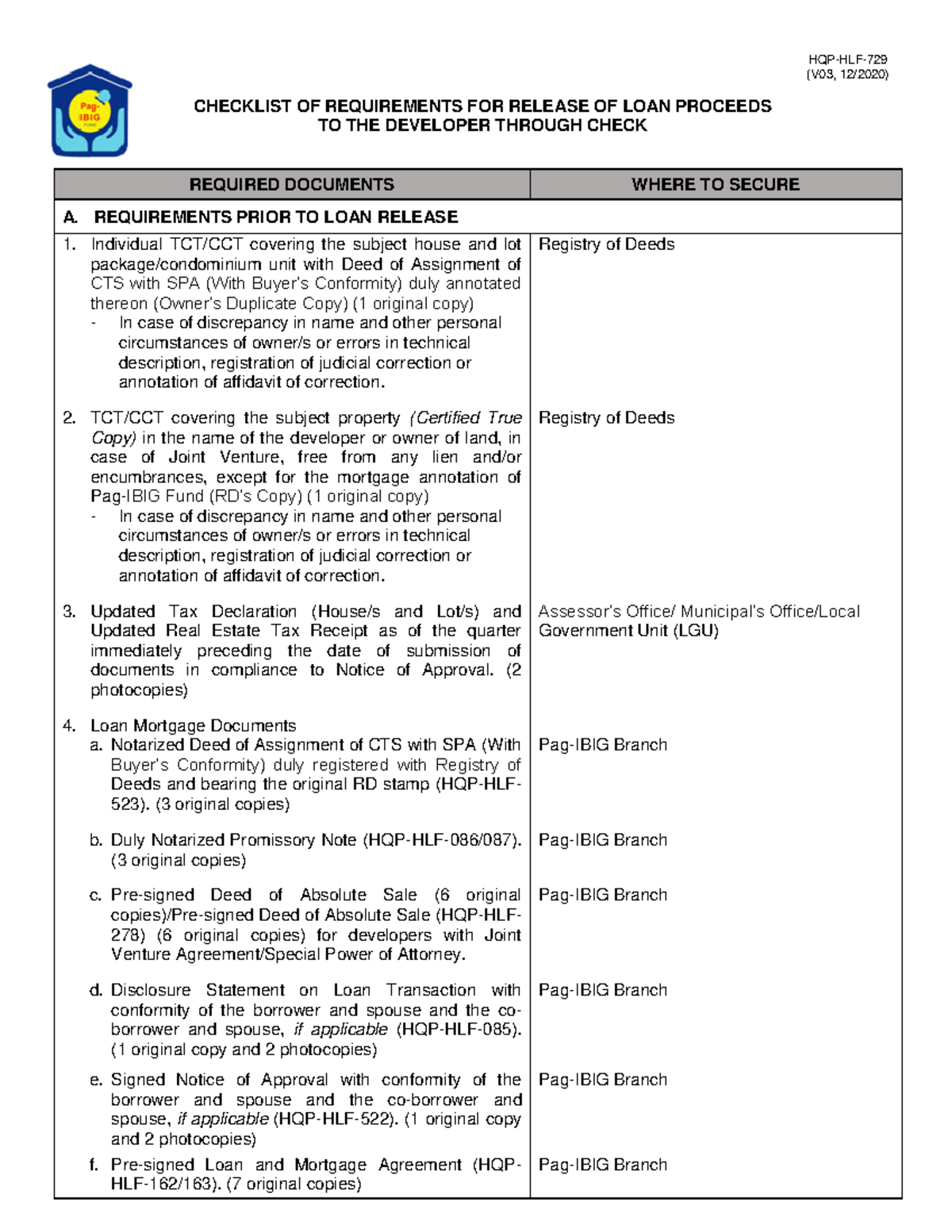 HLF729 Checklist Requirement Release Proceeds Developer V03 - HQP-HLF ...