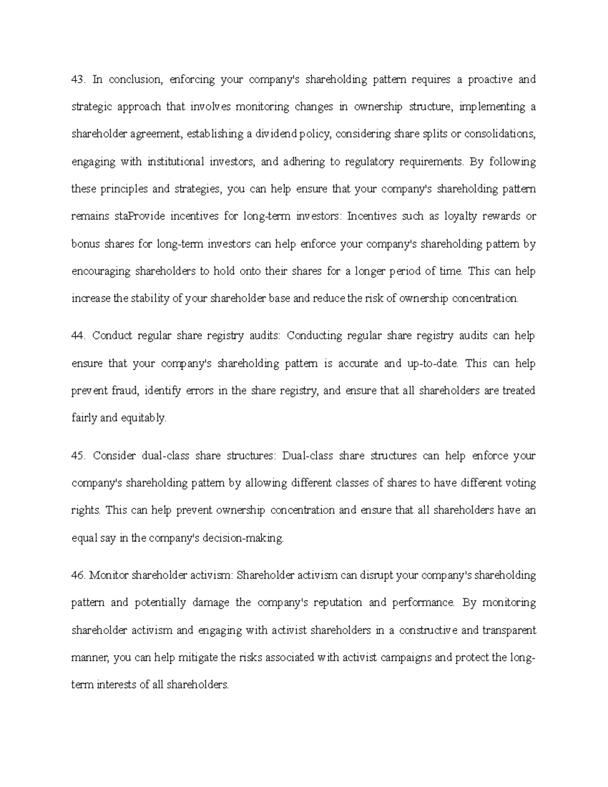 Enforce FILE CC - In conclusion, enforcing your company's shareholding ...