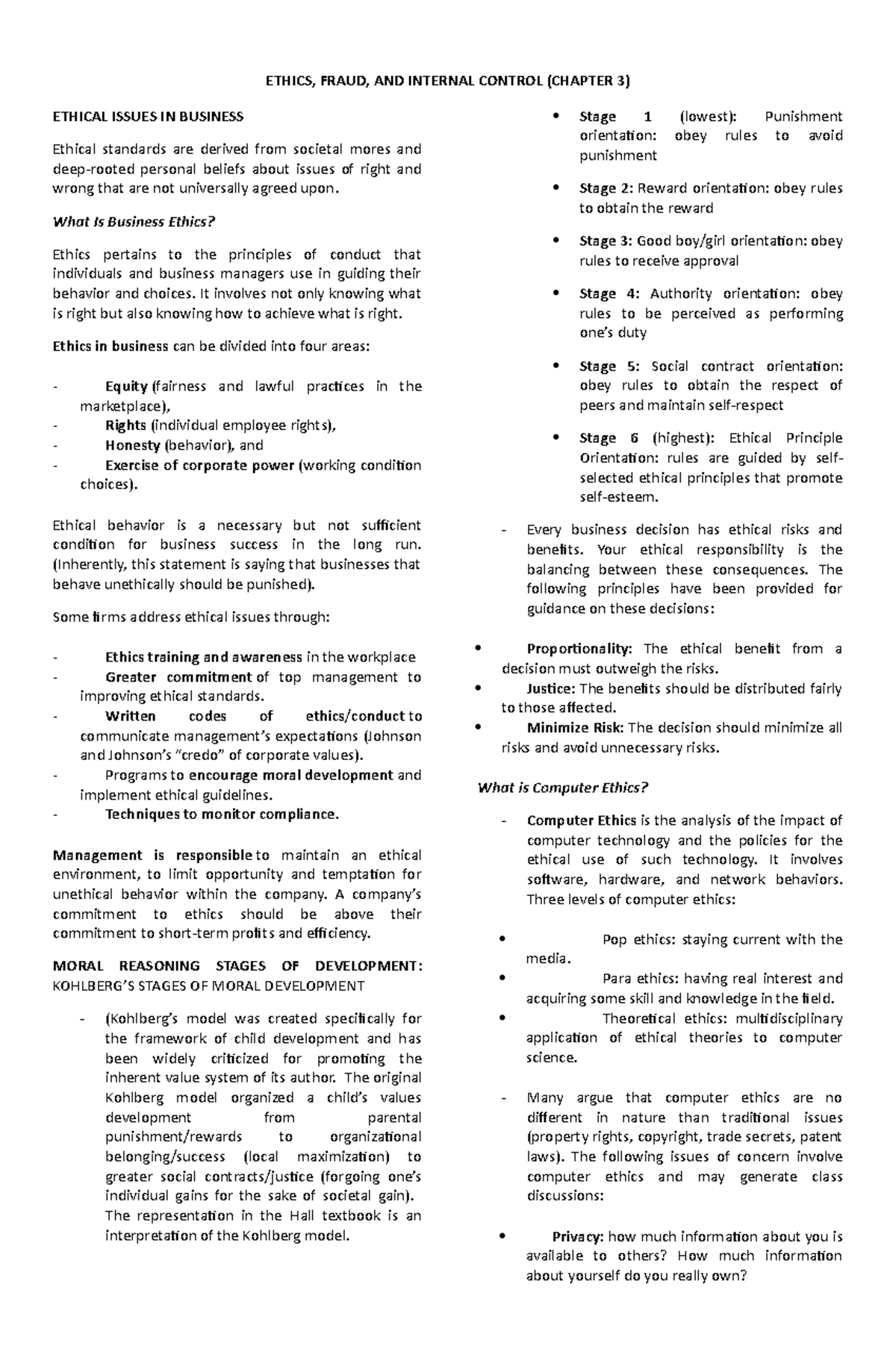 Ethics, Fraud, AND Internal Control ( Chapter 3) - ETHICS, FRAUD, AND ...