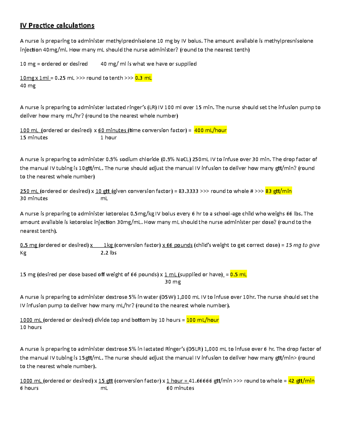 IV Med Math Questions Practice Problems To Study IV Practice