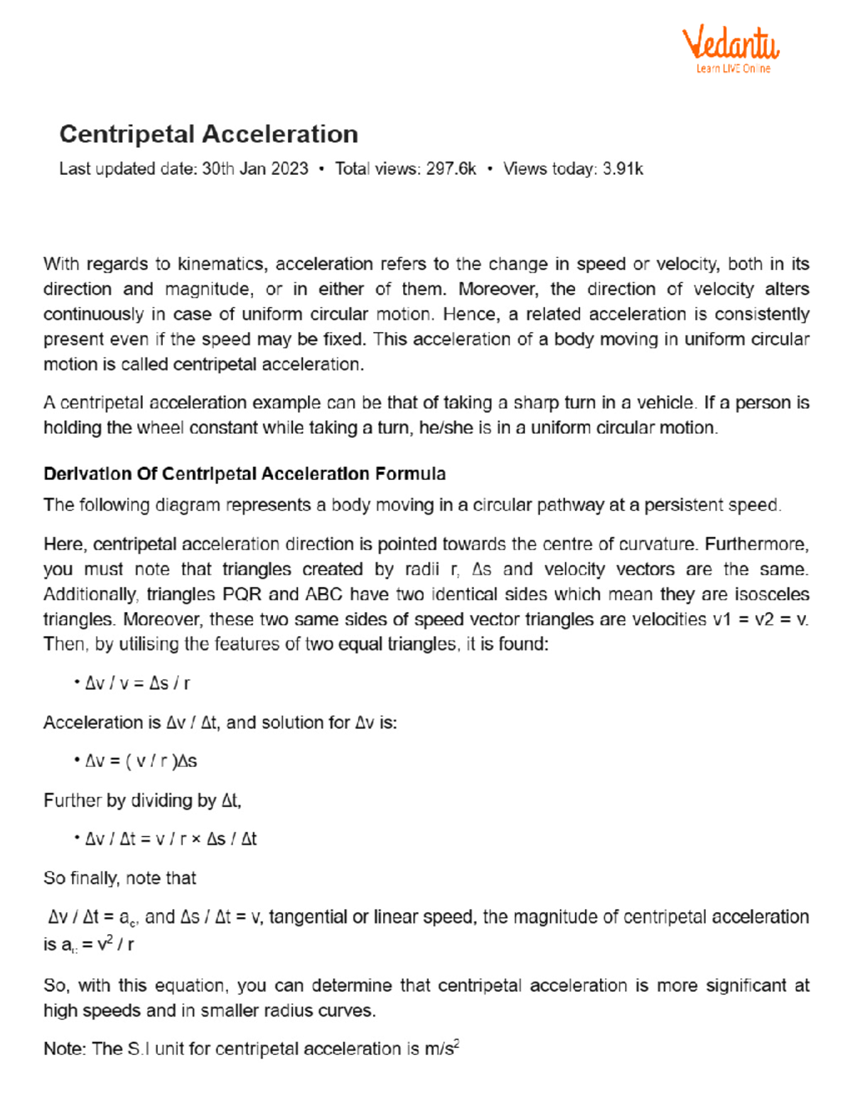 Centripetal Acceleration - B.tech CSE - Studocu