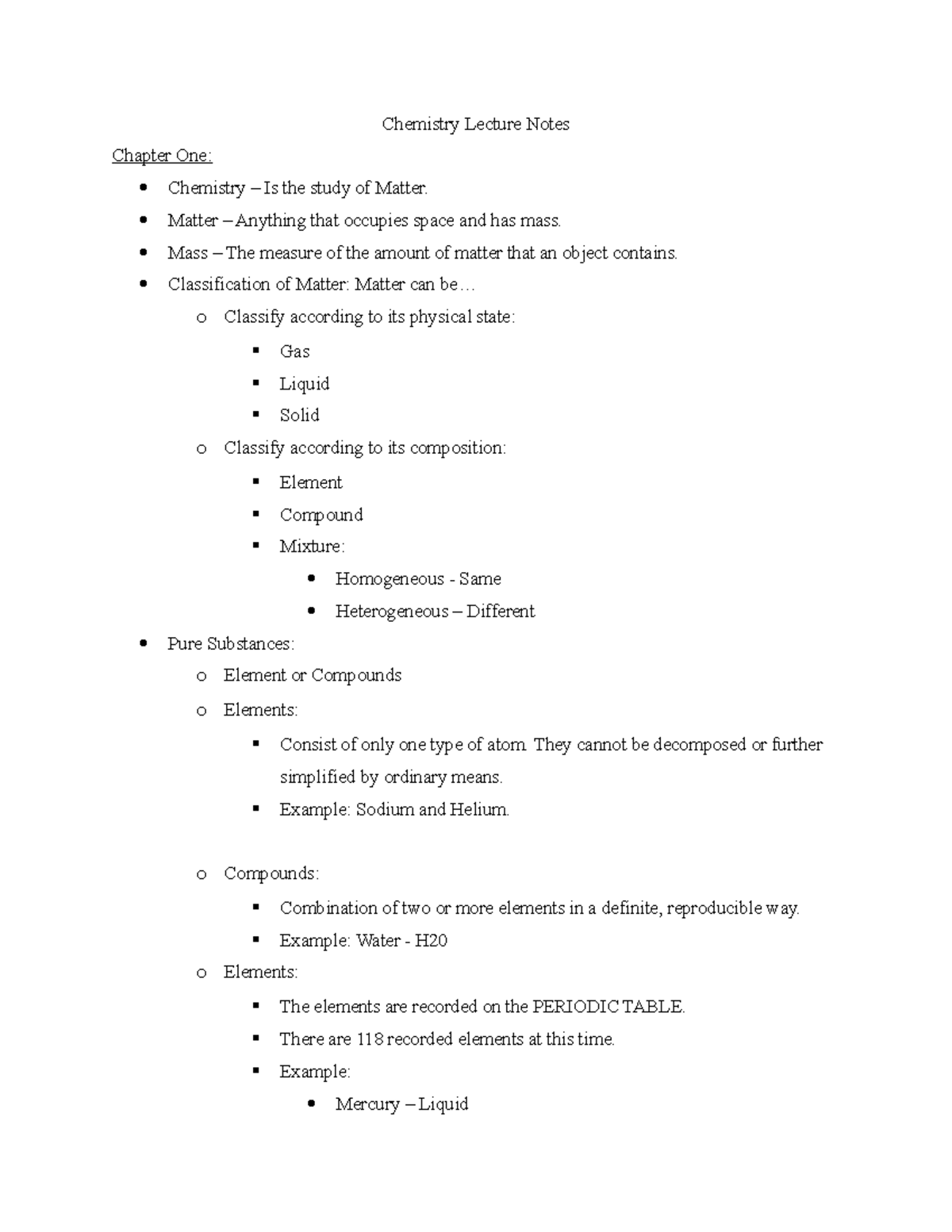 Chemistry Lecture Notes - Chemistry Lecture Notes Chapter One ...