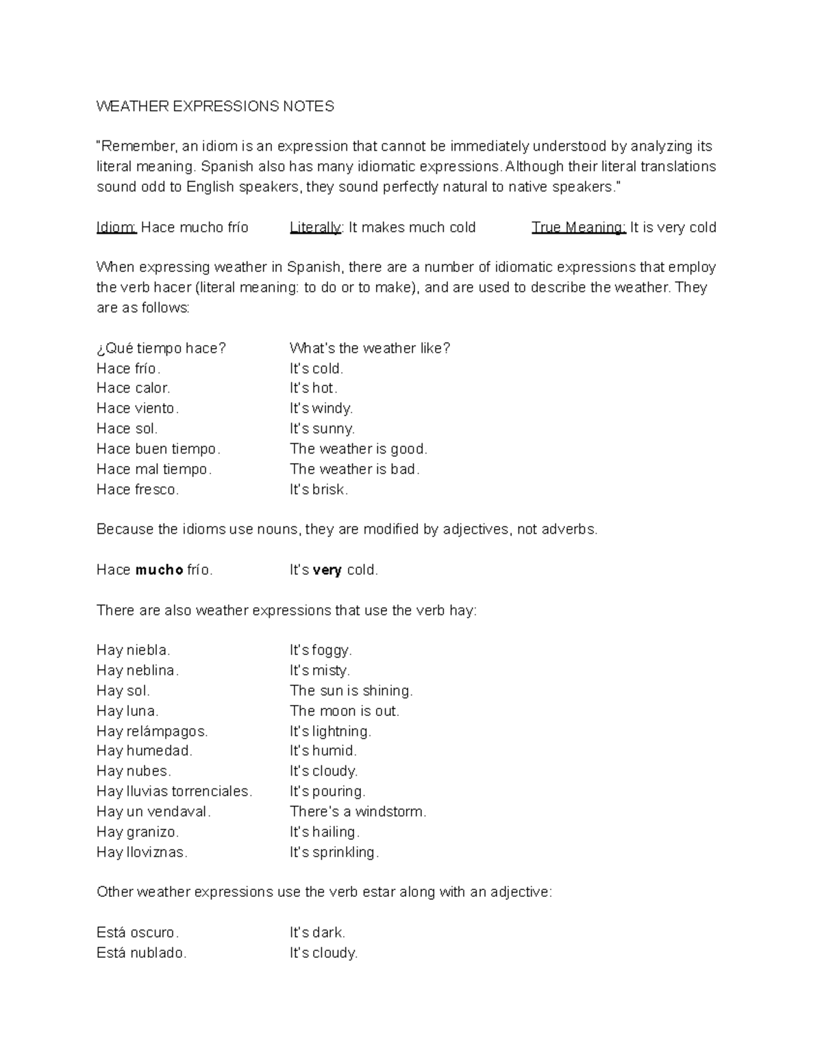 Weather Expression Notes - WEATHER EXPRESSIONS NOTES “Remember, an ...