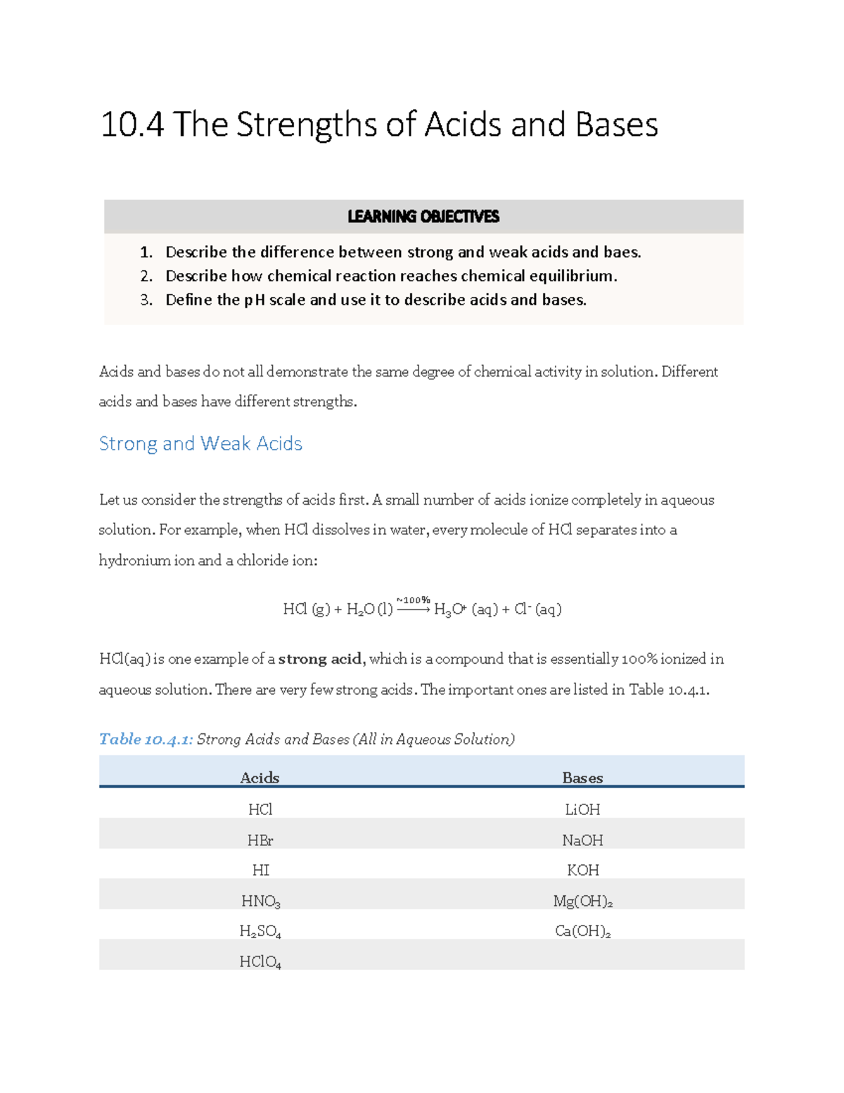 Section 10 - Lecture notes ch 10 - 10 The Strengths of Acids and Bases ...