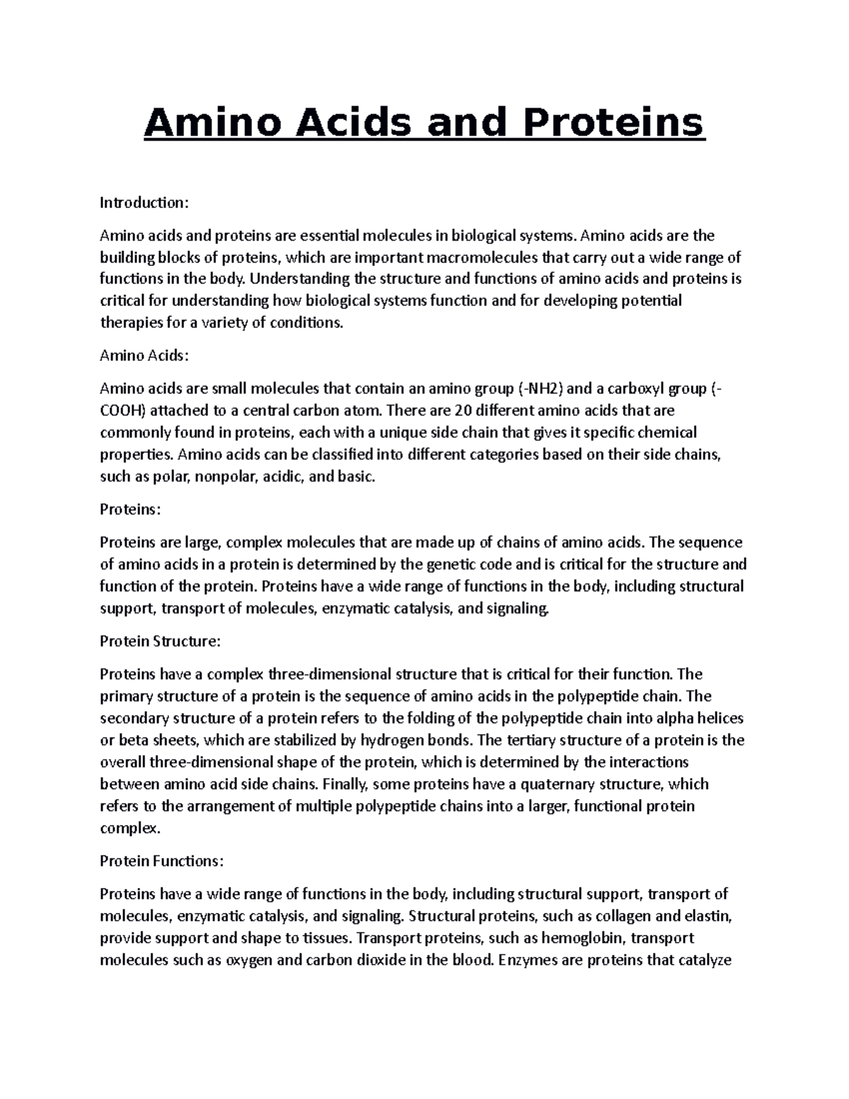 Amino Acids and Proteins - Amino Acids and Proteins Introduction: Amino ...