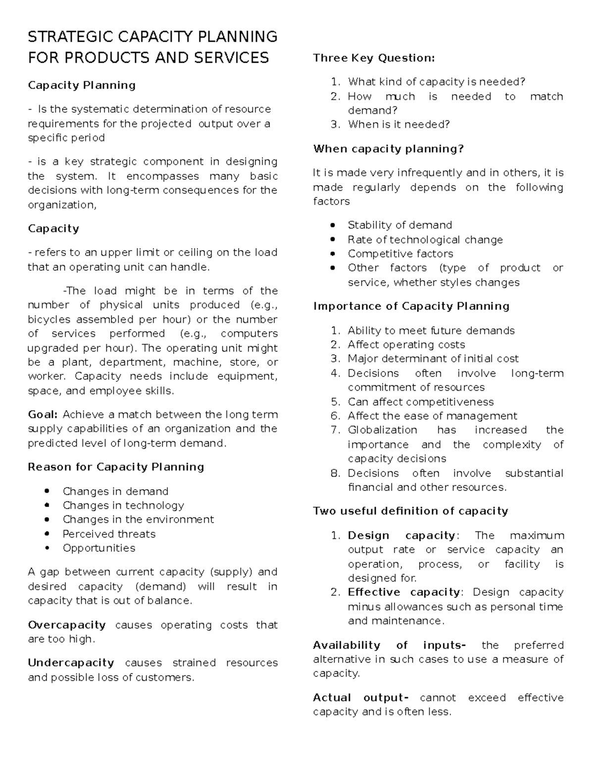 Strategic Capacity Planning FOR Products AND Services - STRATEGIC ...