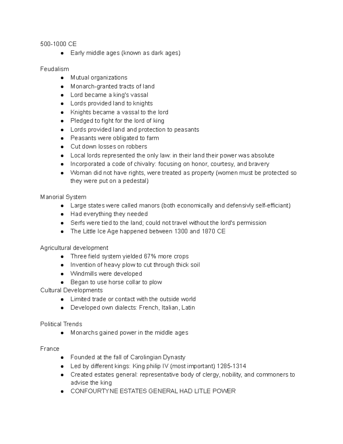 Developments in Europe - 500-1000 CE Early middle ages (known as dark ...