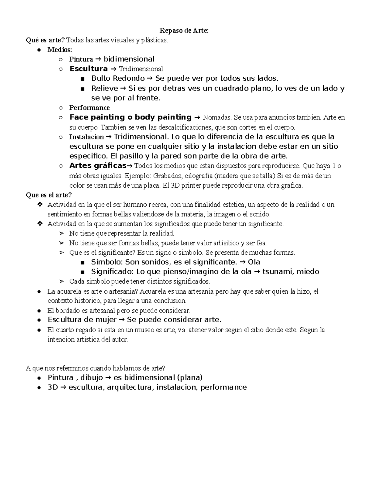 Arte3276 Examen 1 - Emilia Quiñonez - Repaso de Arte: Qué es arte ...