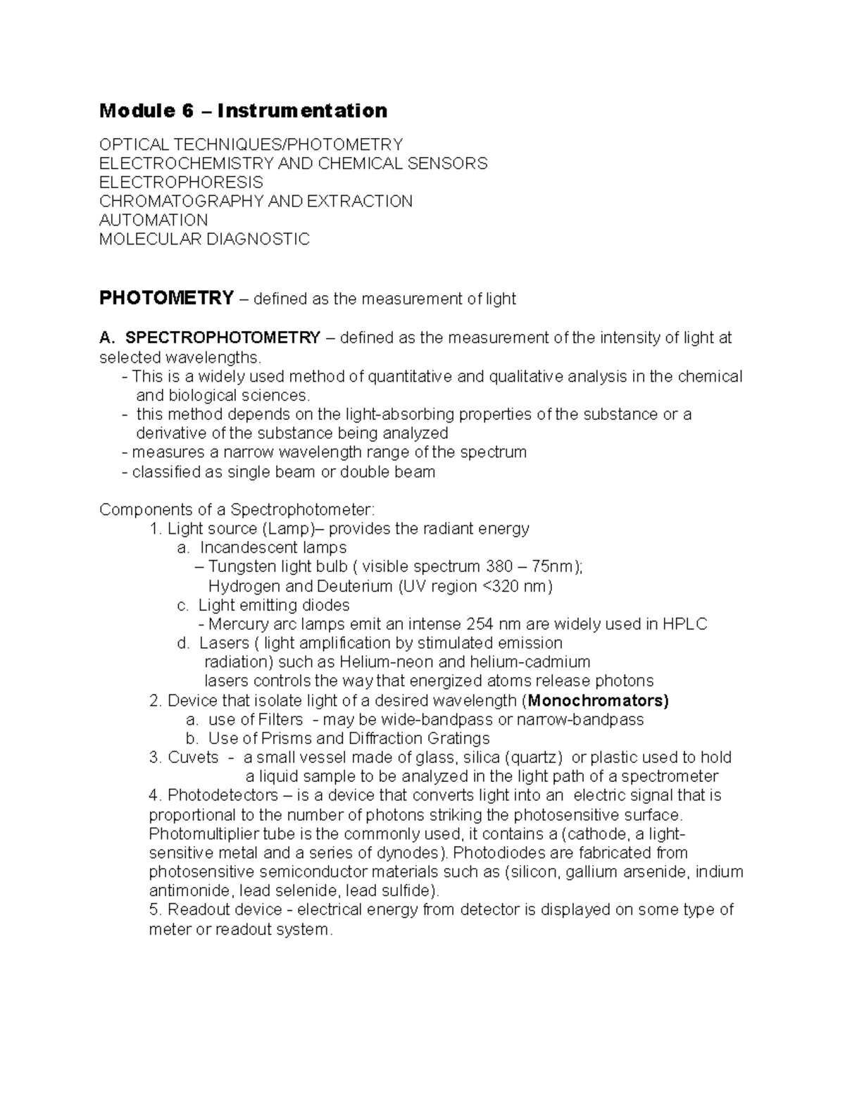 Instrumentation - Module 6 – Instrumentation OPTICAL TECHNIQUES ...