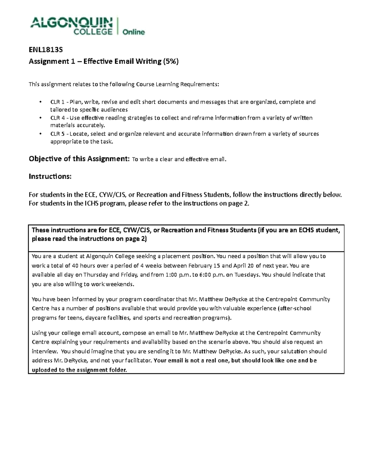 ENL1813 S Assignment 1 Efective Email Writing - CLR 5 - Locate, select ...