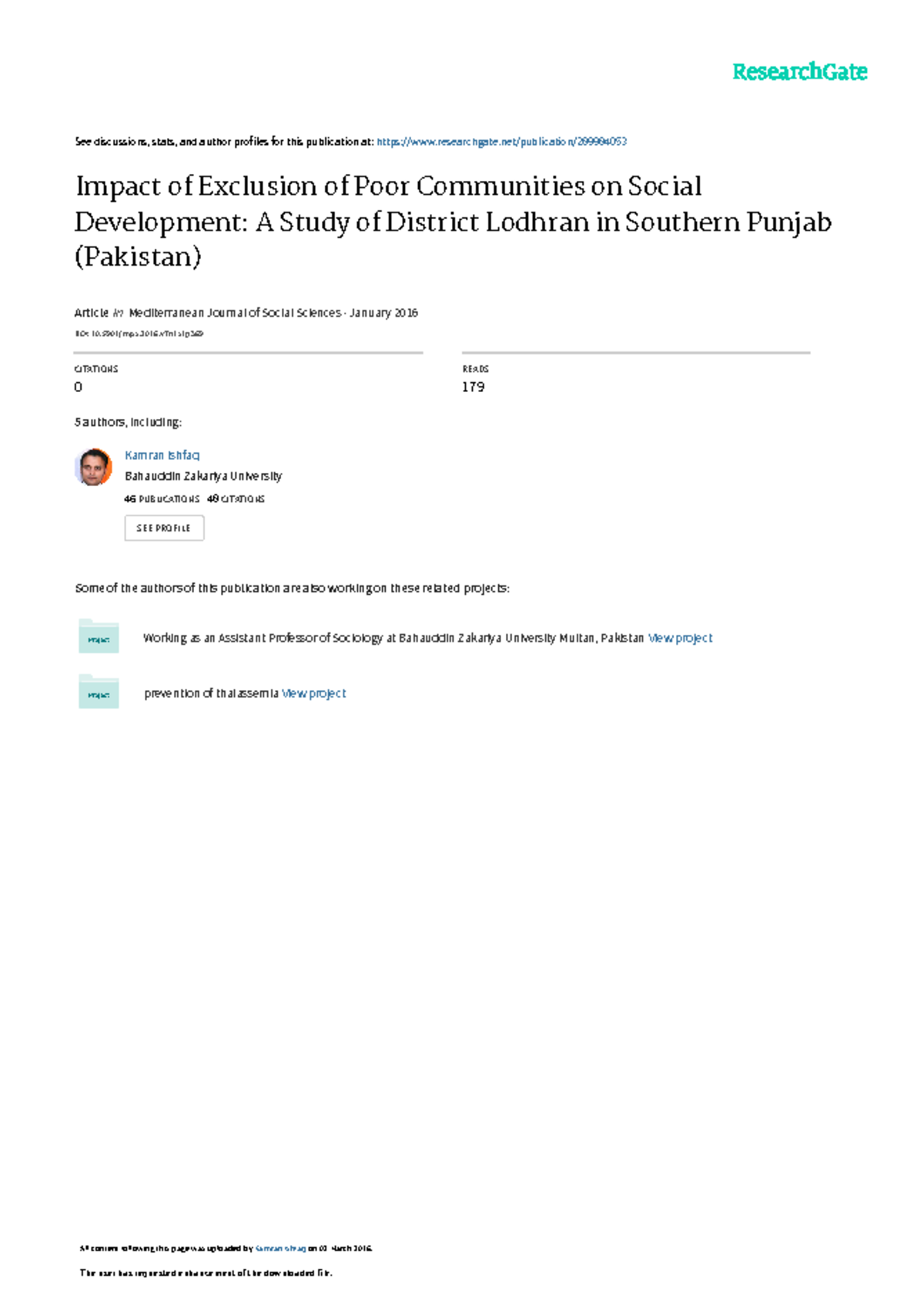 Impact of Exclusion of Poor Communities on Social - See discussions ...