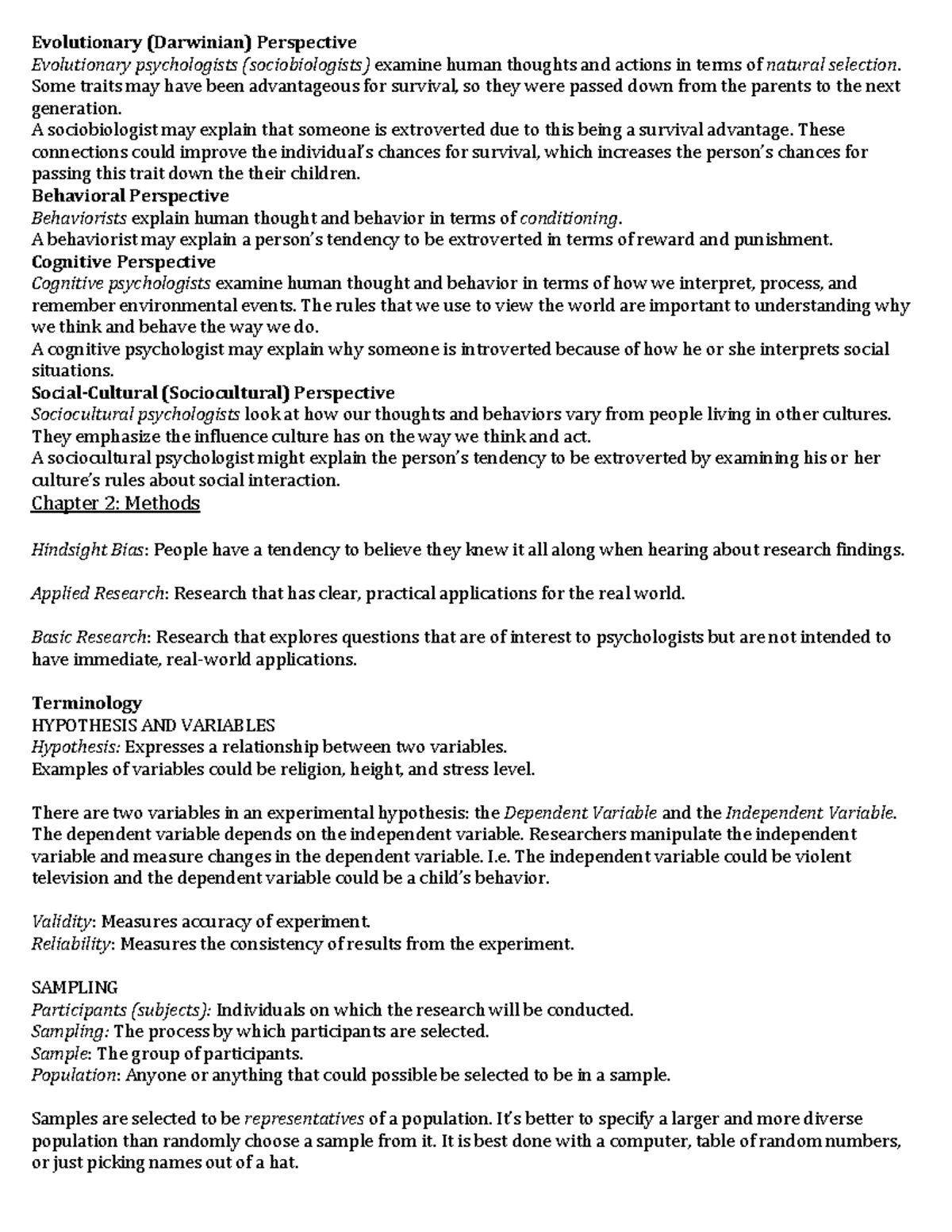 AP Psychology 2-2 - Evolutionary (Darwinian) Perspective Evolutionary ...